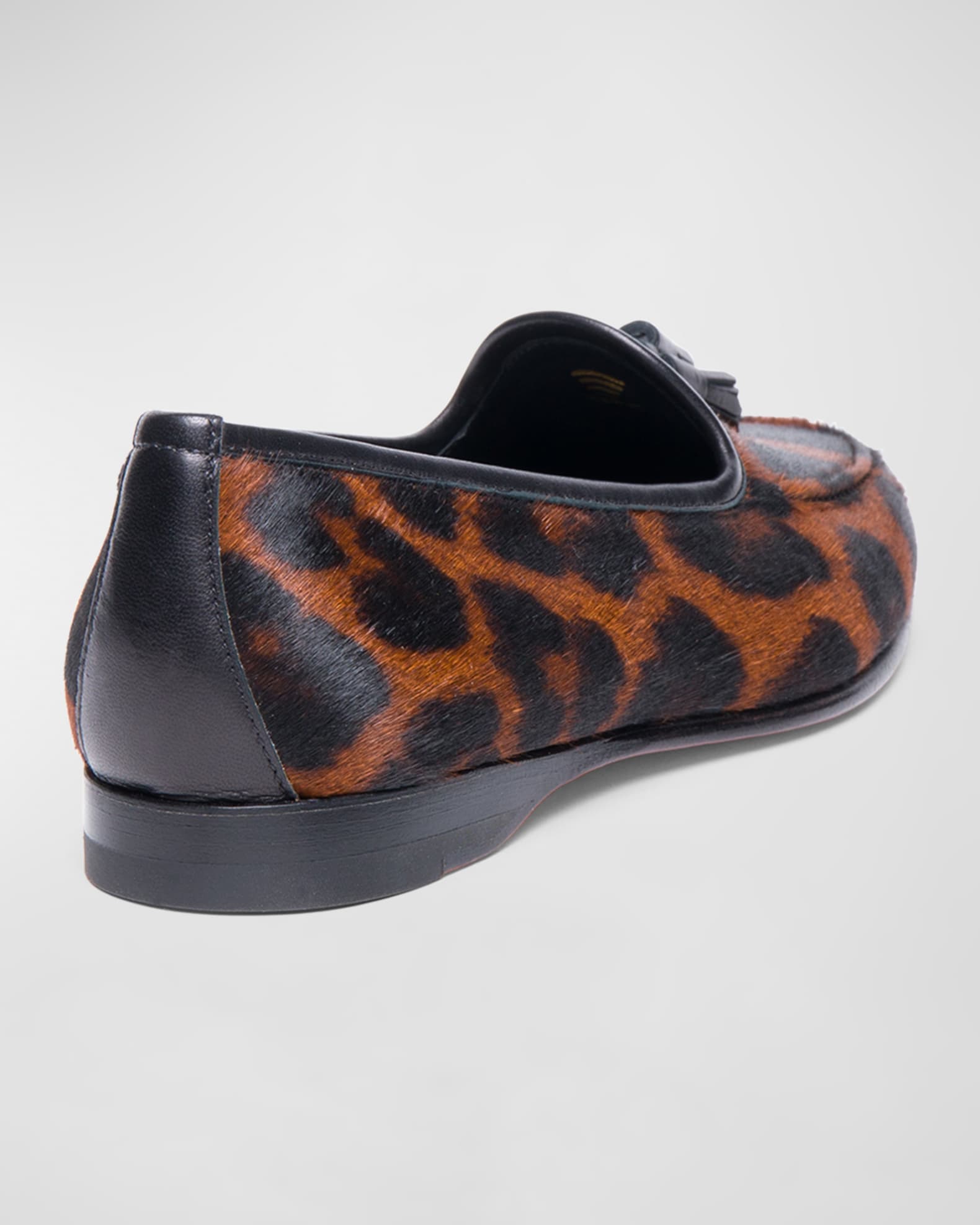 Santoni Andrea Leopard Calf Hair Loafers | Neiman Marcus