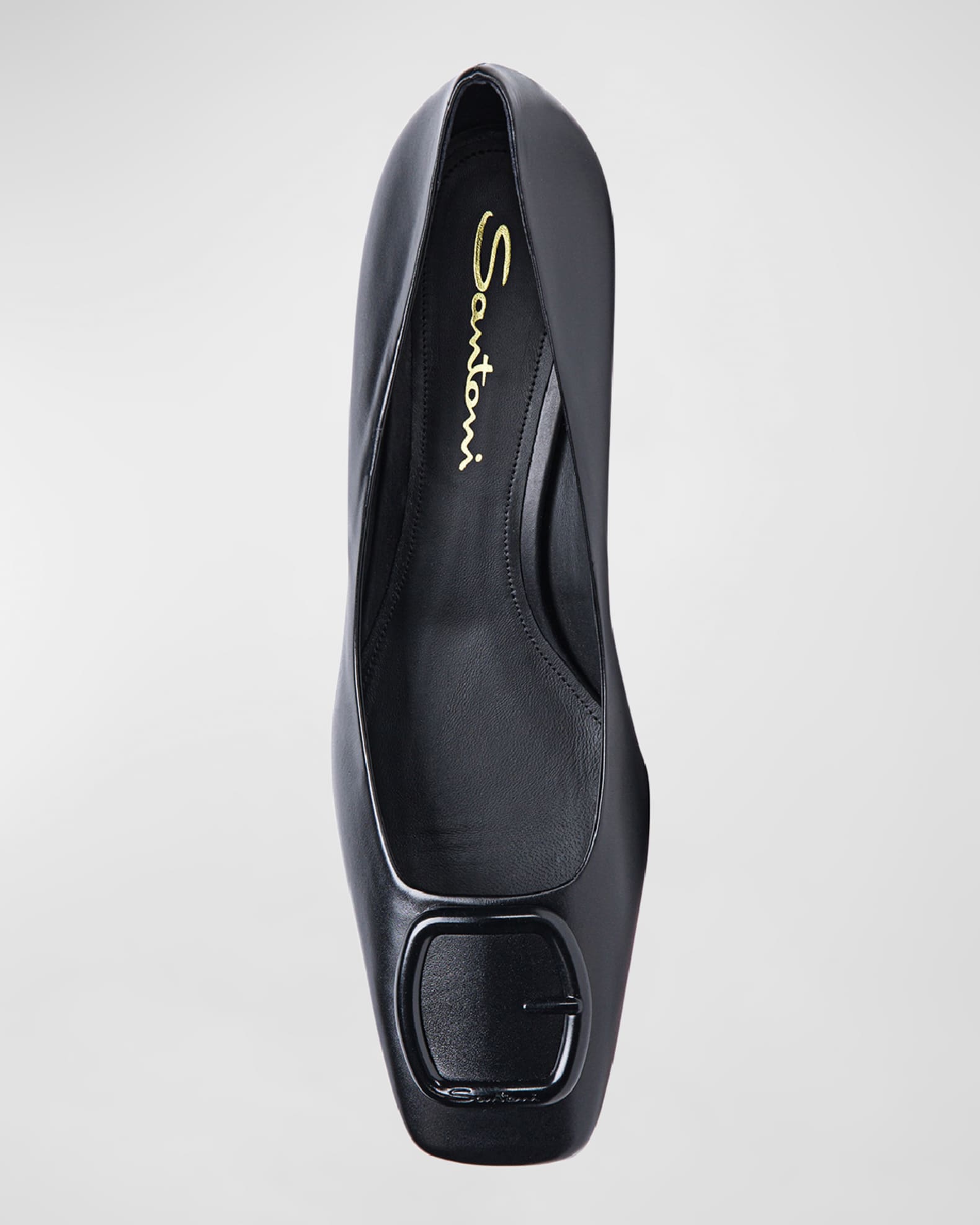 Santoni Calfskin Buckle Block-Heel Pumps | Neiman Marcus