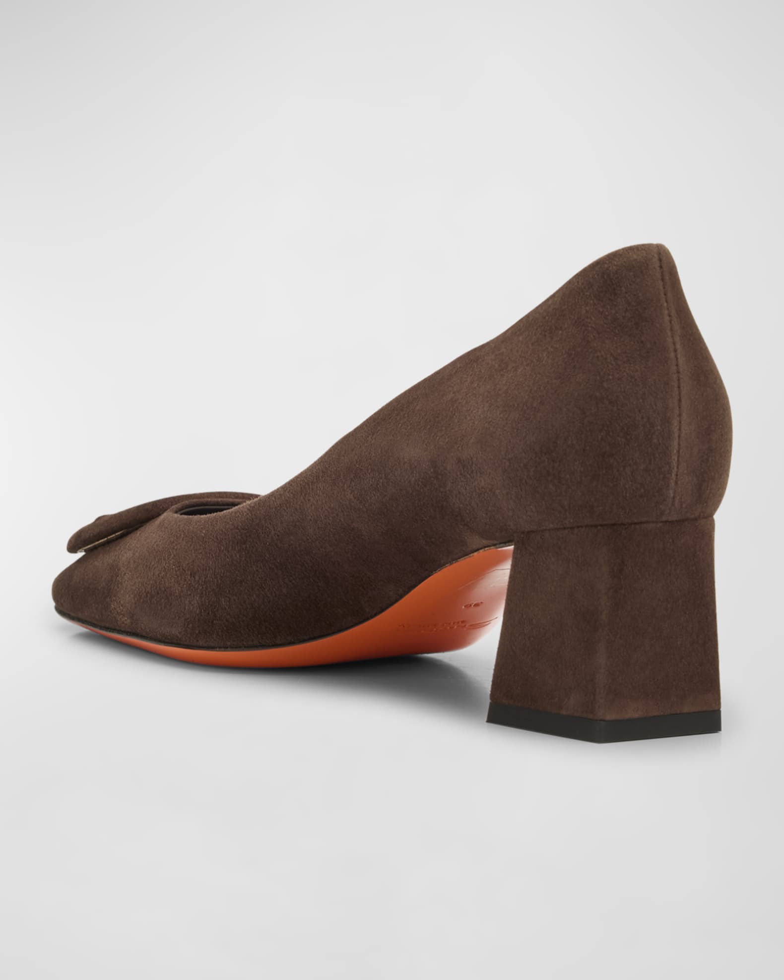 Santoni Suede Buckle Block-Heel Pumps | Neiman Marcus