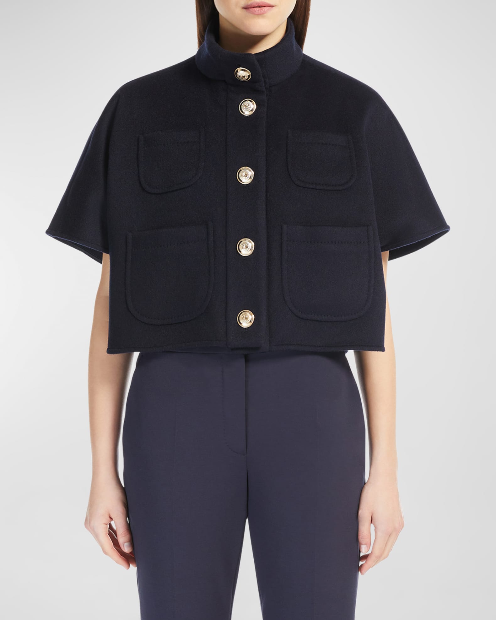 Max Mara Nemi Cashmere Short Buttoned Cape | Neiman Marcus