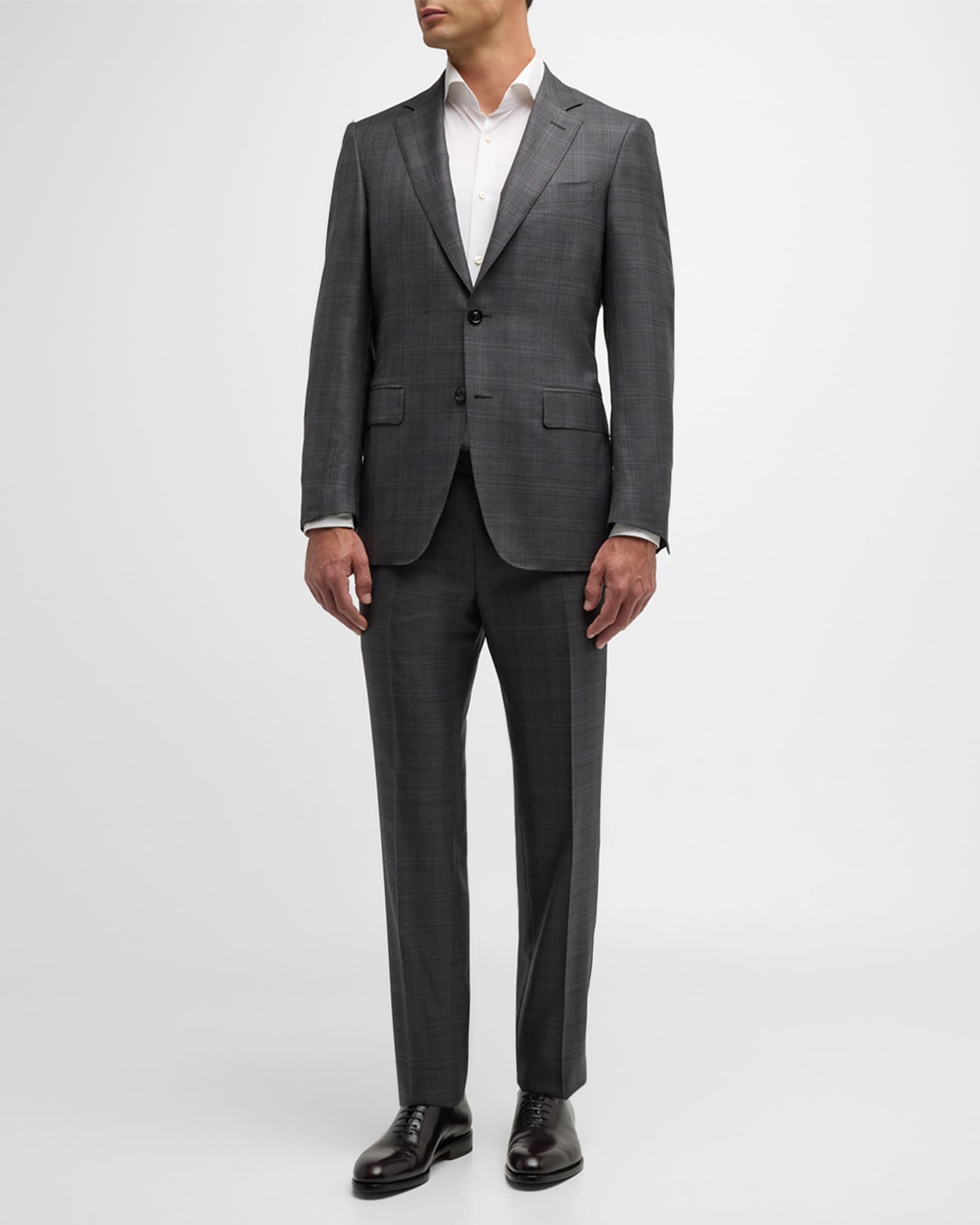 Canali Men's 150s Luxury Twill Tonal Check Suit | Neiman Marcus