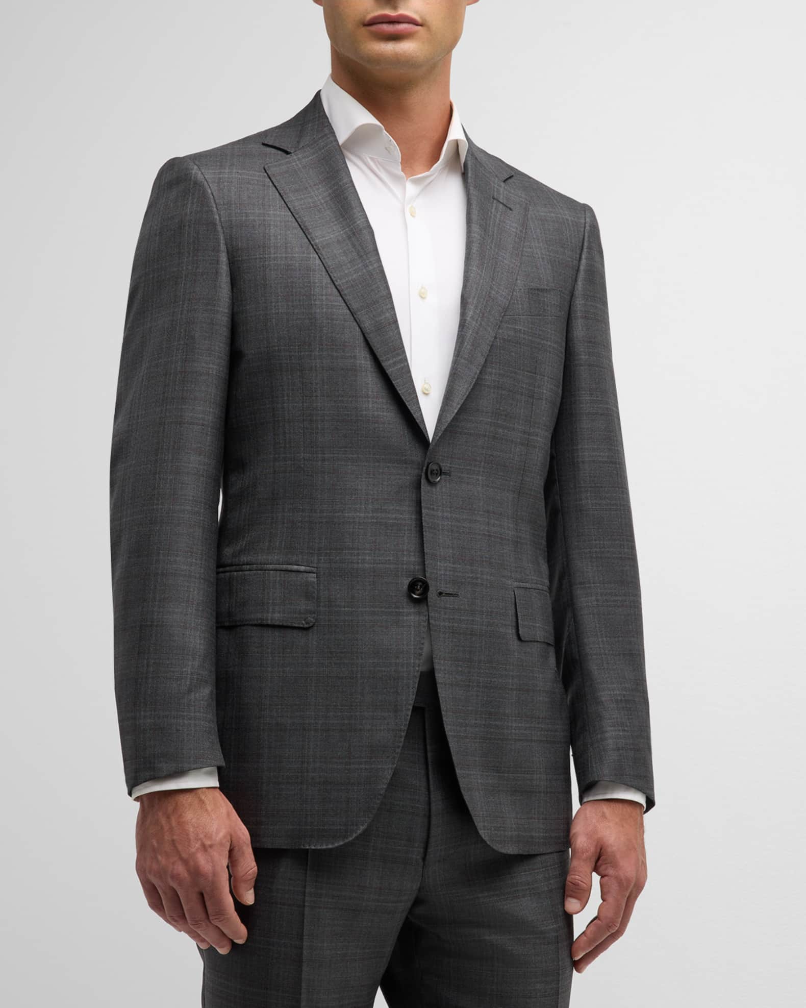 Canali Men's 150s Luxury Twill Tonal Check Suit | Neiman Marcus