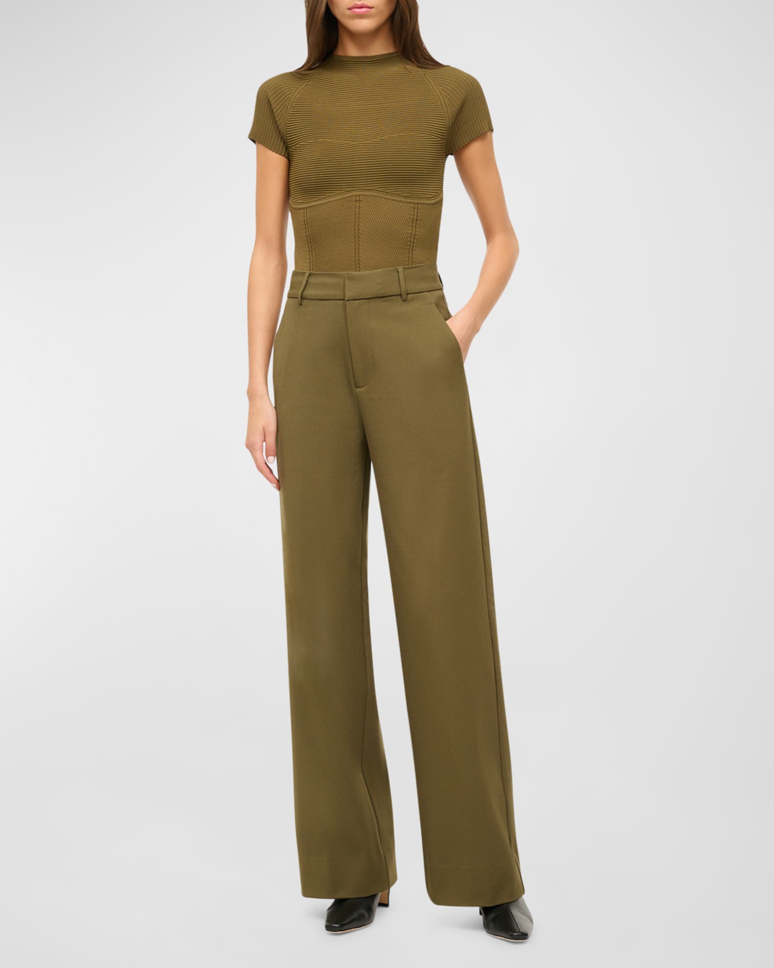 STAUD Prince Wide-Leg Twill Pants | Neiman Marcus