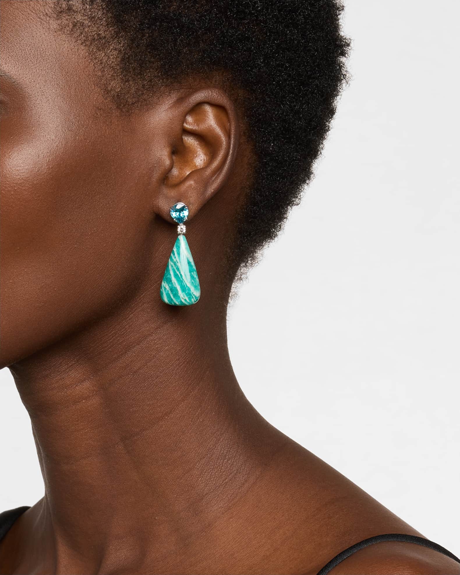 Robert Erich Platinum Diamond, Blue Zircon and Amazonite Drop Earrings ...