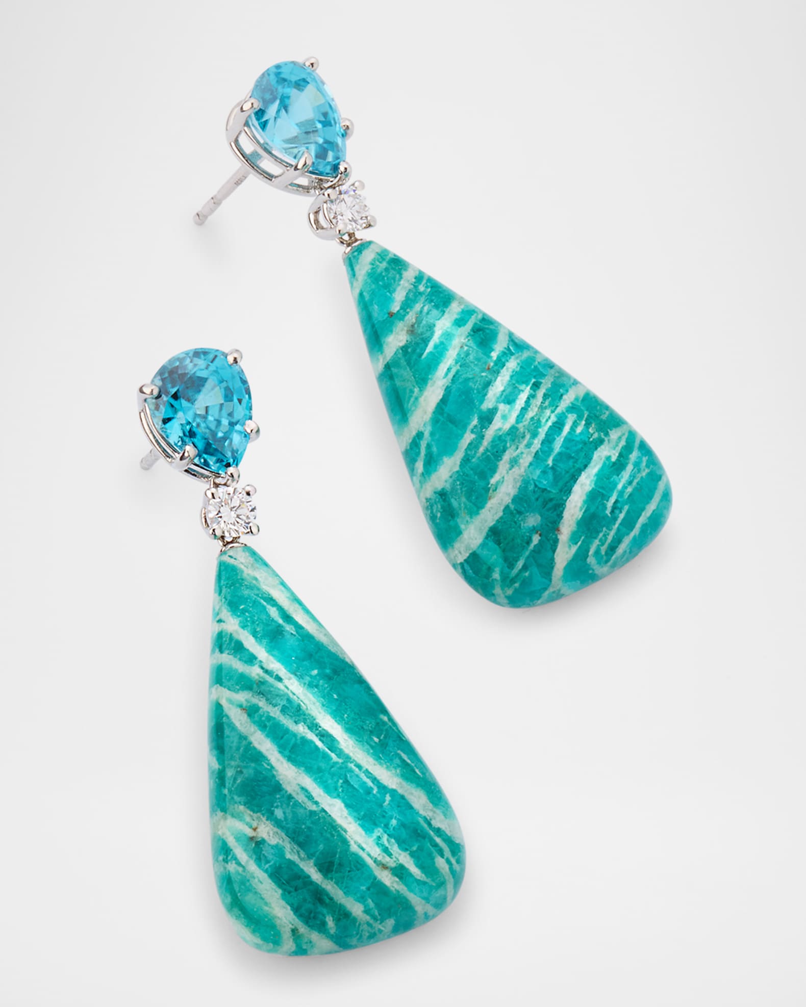 Robert Erich Platinum Diamond, Blue Zircon and Amazonite Drop Earrings ...