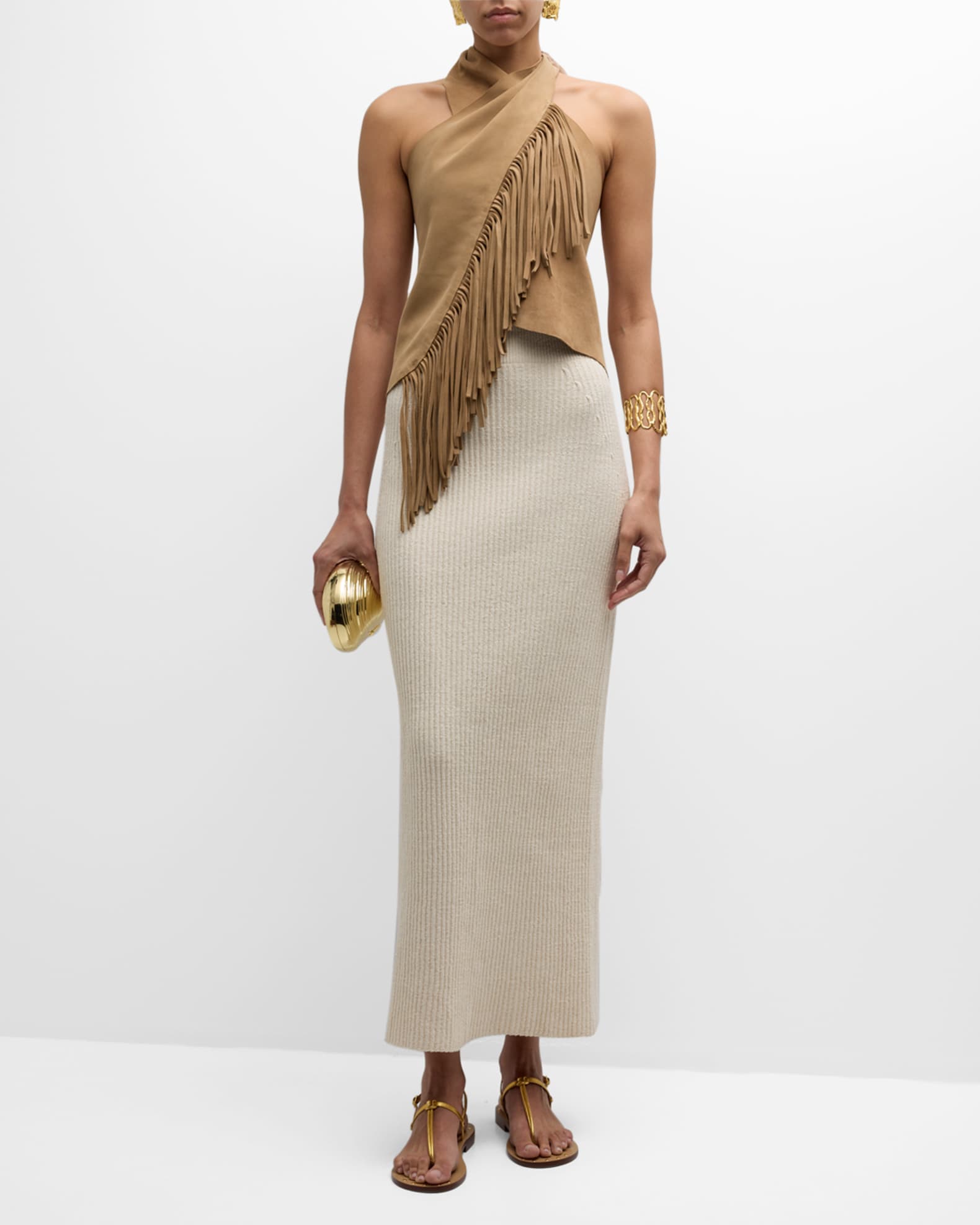 Johanna Ortiz Sonora Fringe-Trim Suede Halter Top | Neiman Marcus