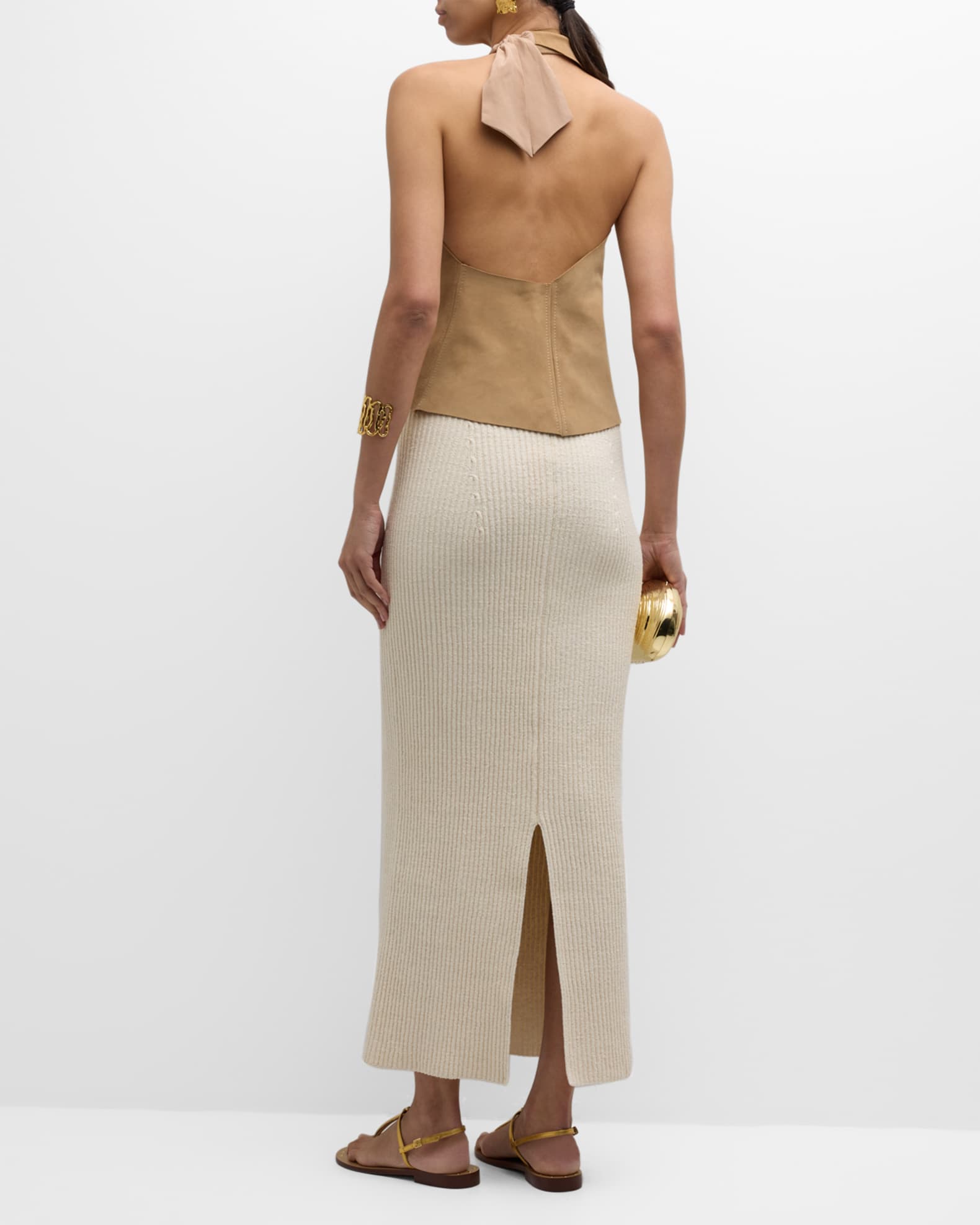 Johanna Ortiz Sonora Fringe-Trim Suede Halter Top | Neiman Marcus