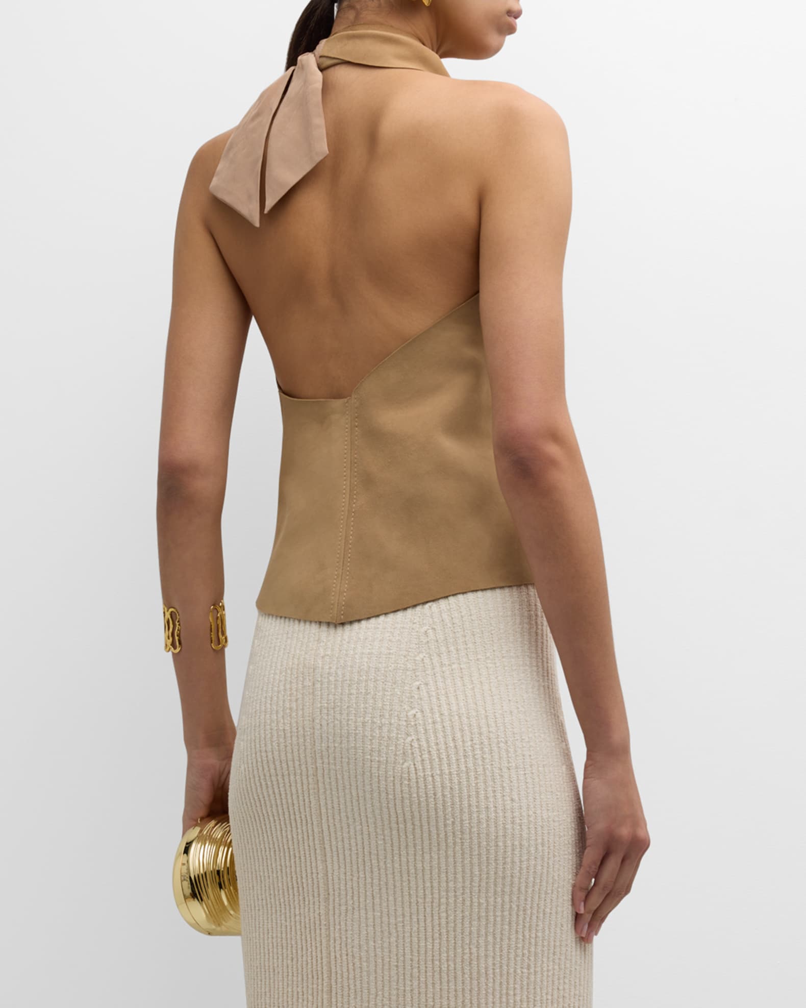 Johanna Ortiz Sonora Fringe-Trim Suede Halter Top | Neiman Marcus