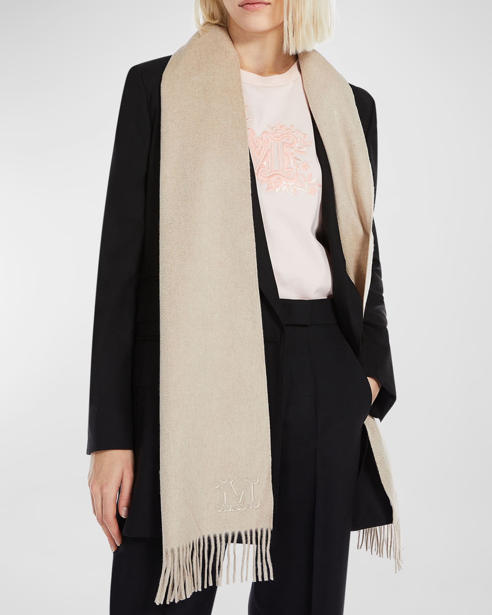 Max Mara WS Dalia Beige Cashmere Stole | Neiman Marcus
