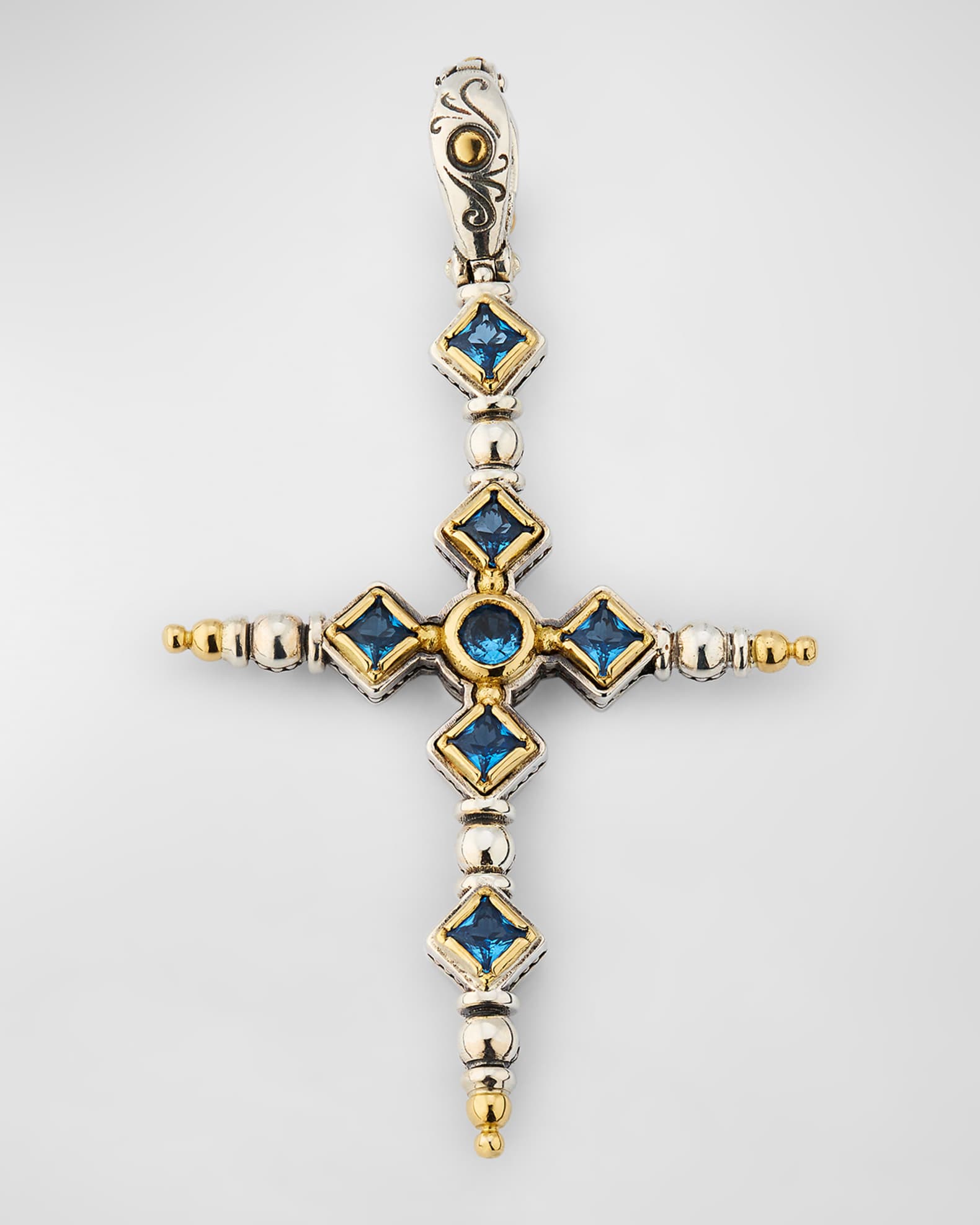 Konstantino Silver and Gold Deep Blue Spinel Narrow Cross Pendant ...