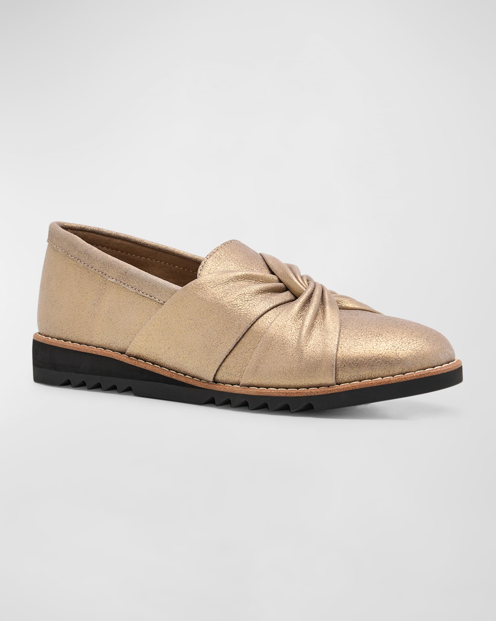 Eileen Fisher Eena Metallic Suede Twist Slip-On Loafers | Neiman Marcus