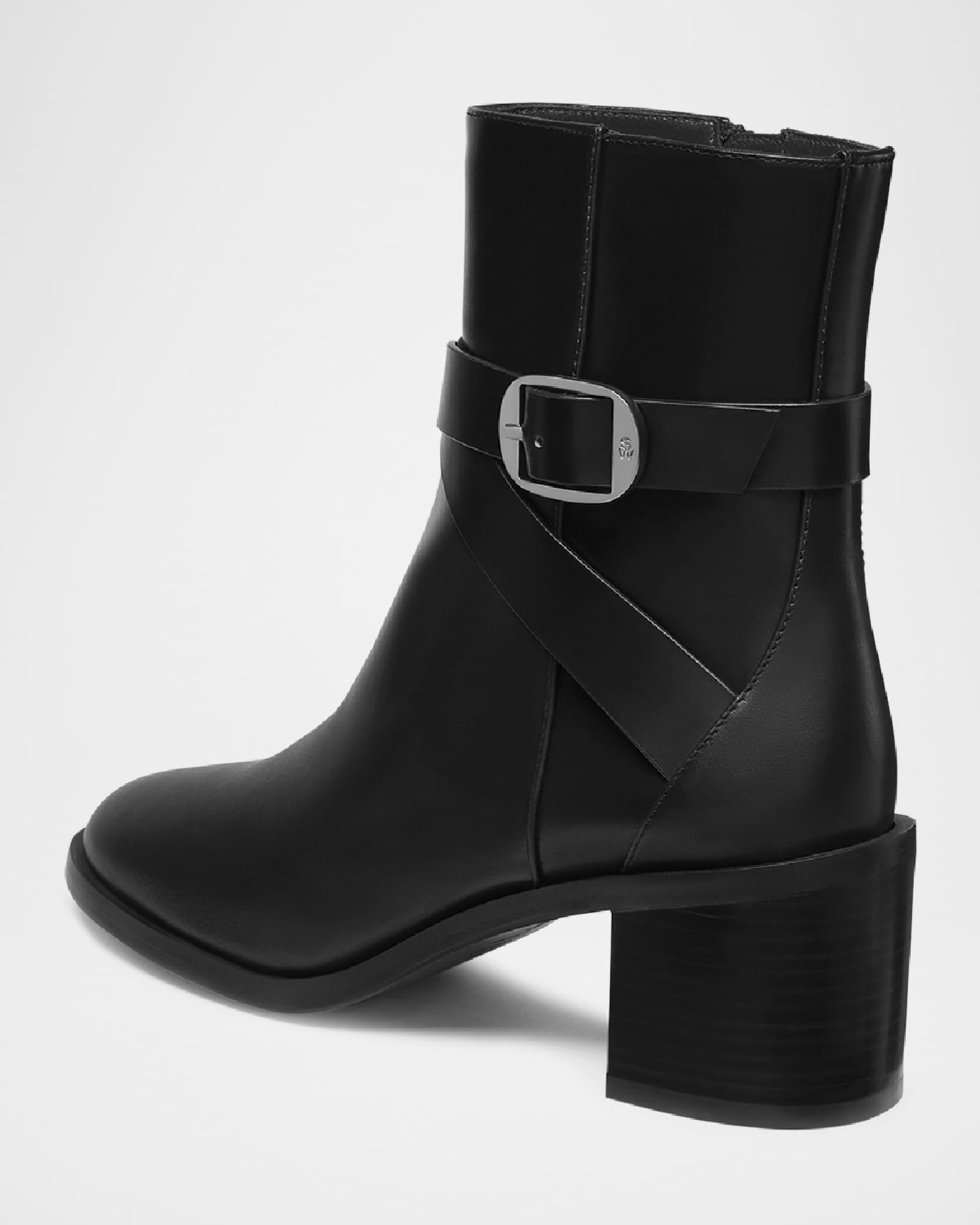 Stuart Weitzman Esme Leather Buckle Zip Booties | Neiman Marcus