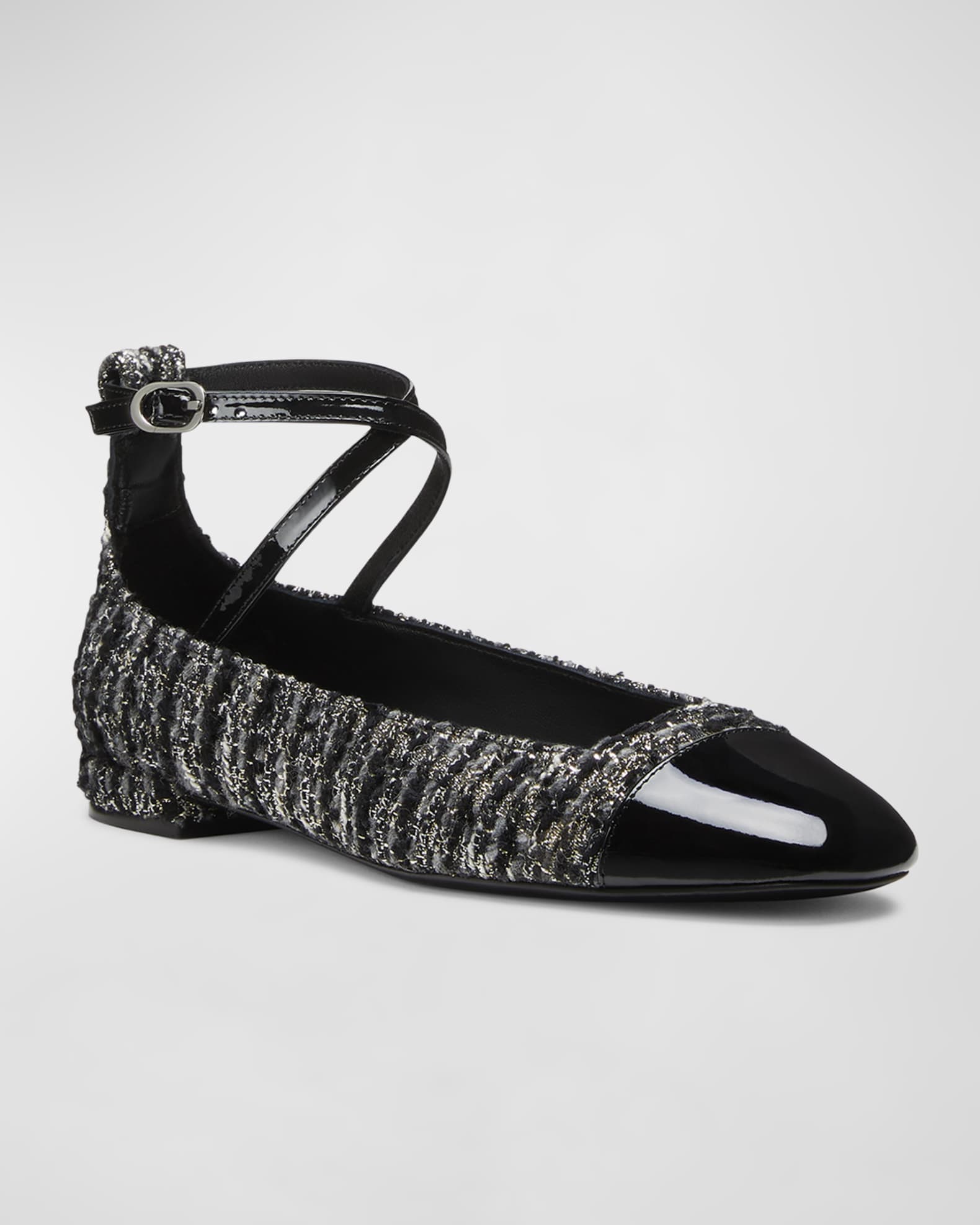 Stuart Weitzman Eden Tweed Crisscross Ballerina Flats | Neiman Marcus