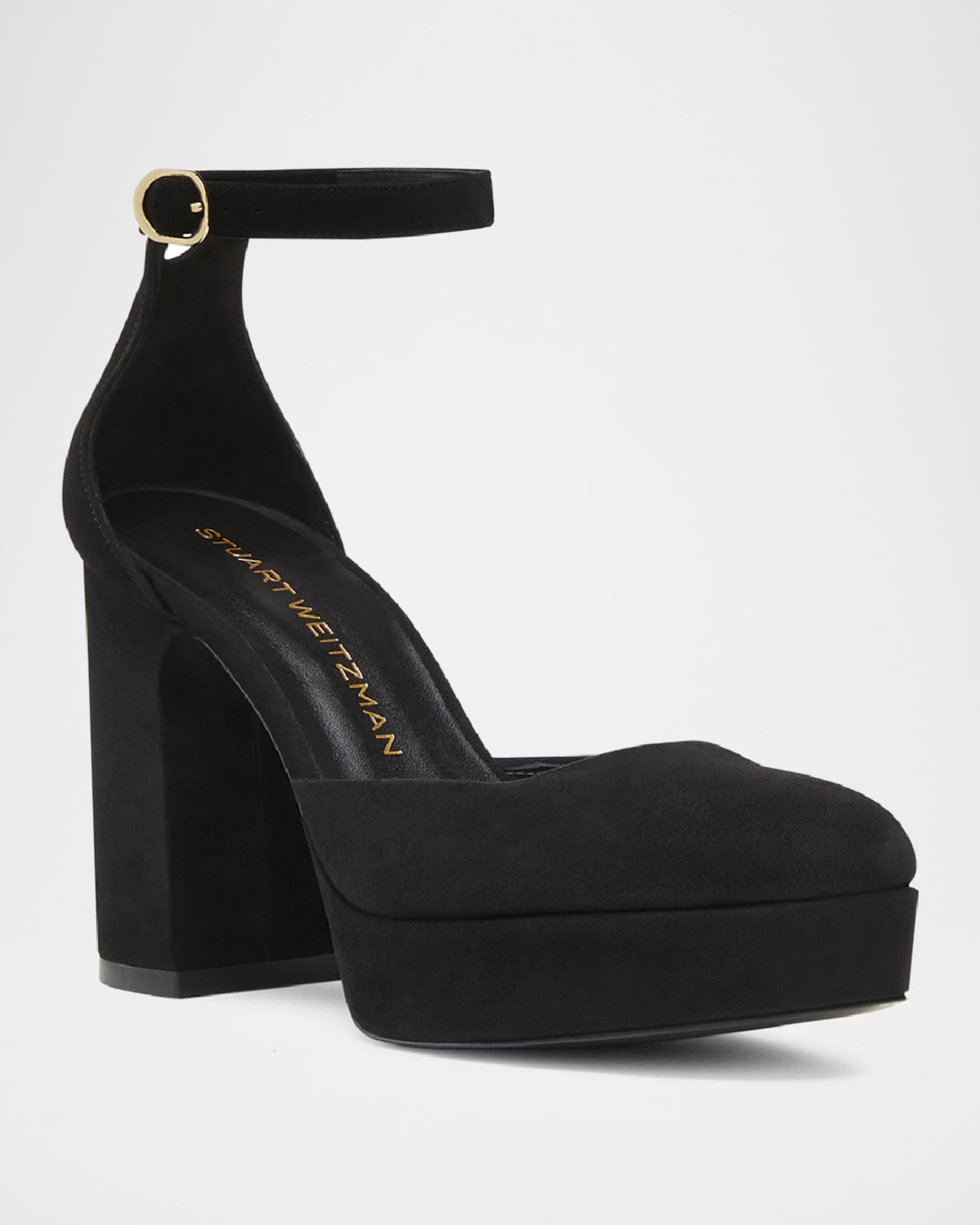 Stuart Weitzman Dayna Suede Ankle-Strap Platform Pumps | Neiman Marcus