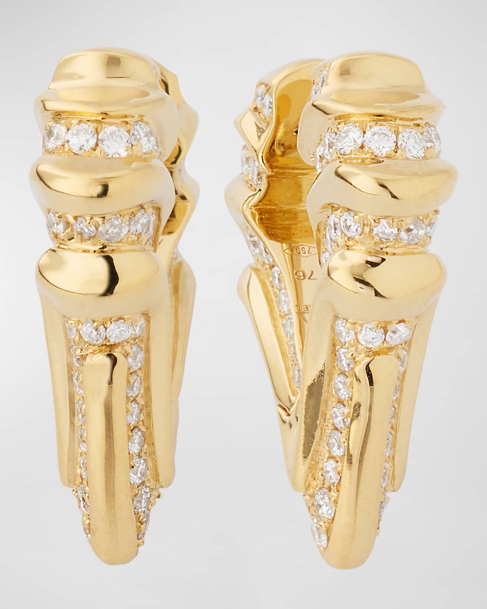 Dries Criel 18K Yellow Gold White Diamond Brute White Crow Earrings ...