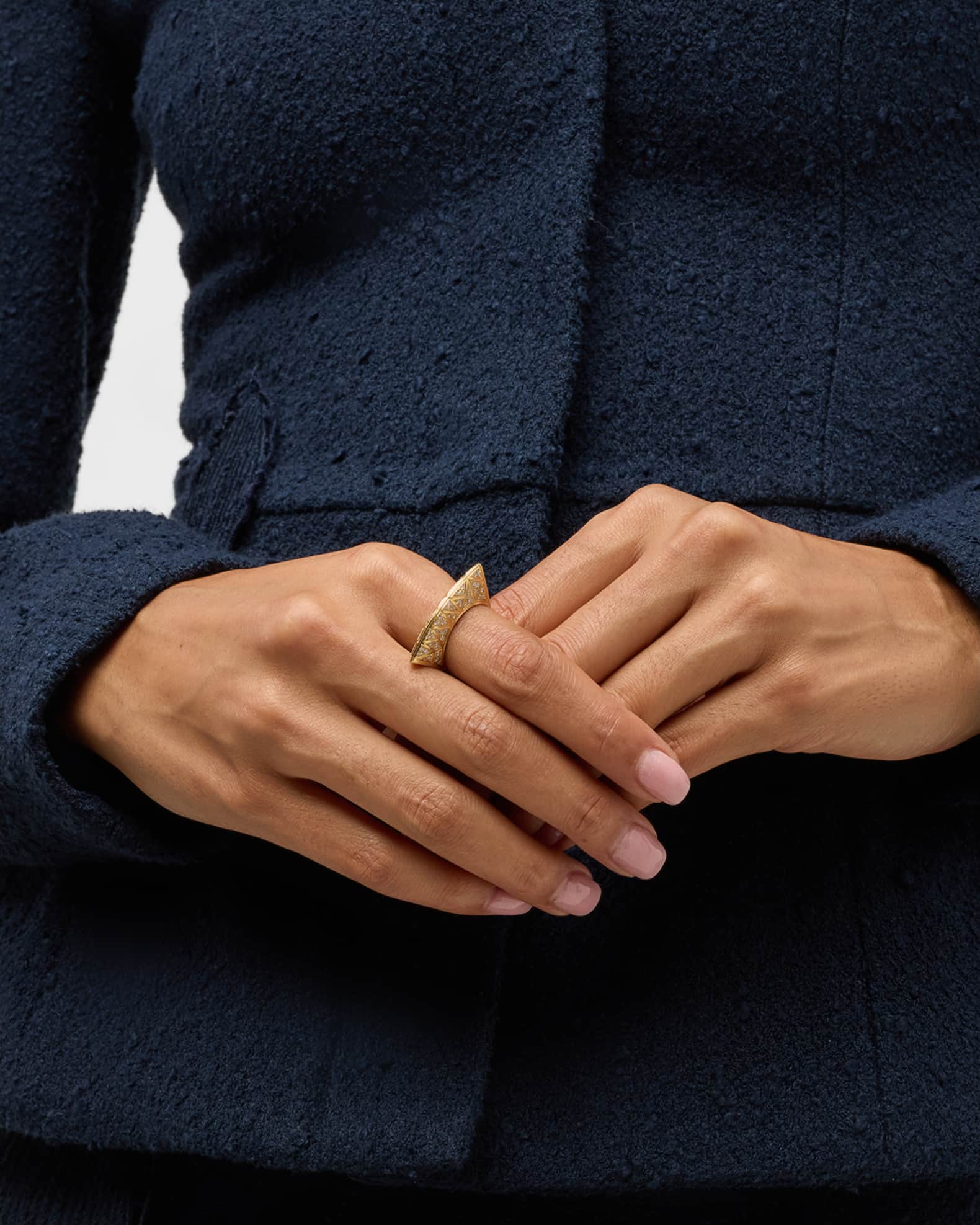 Dries Criel 18K Yellow Gold White Diamond Lotus Ring with Cross Pattern ...