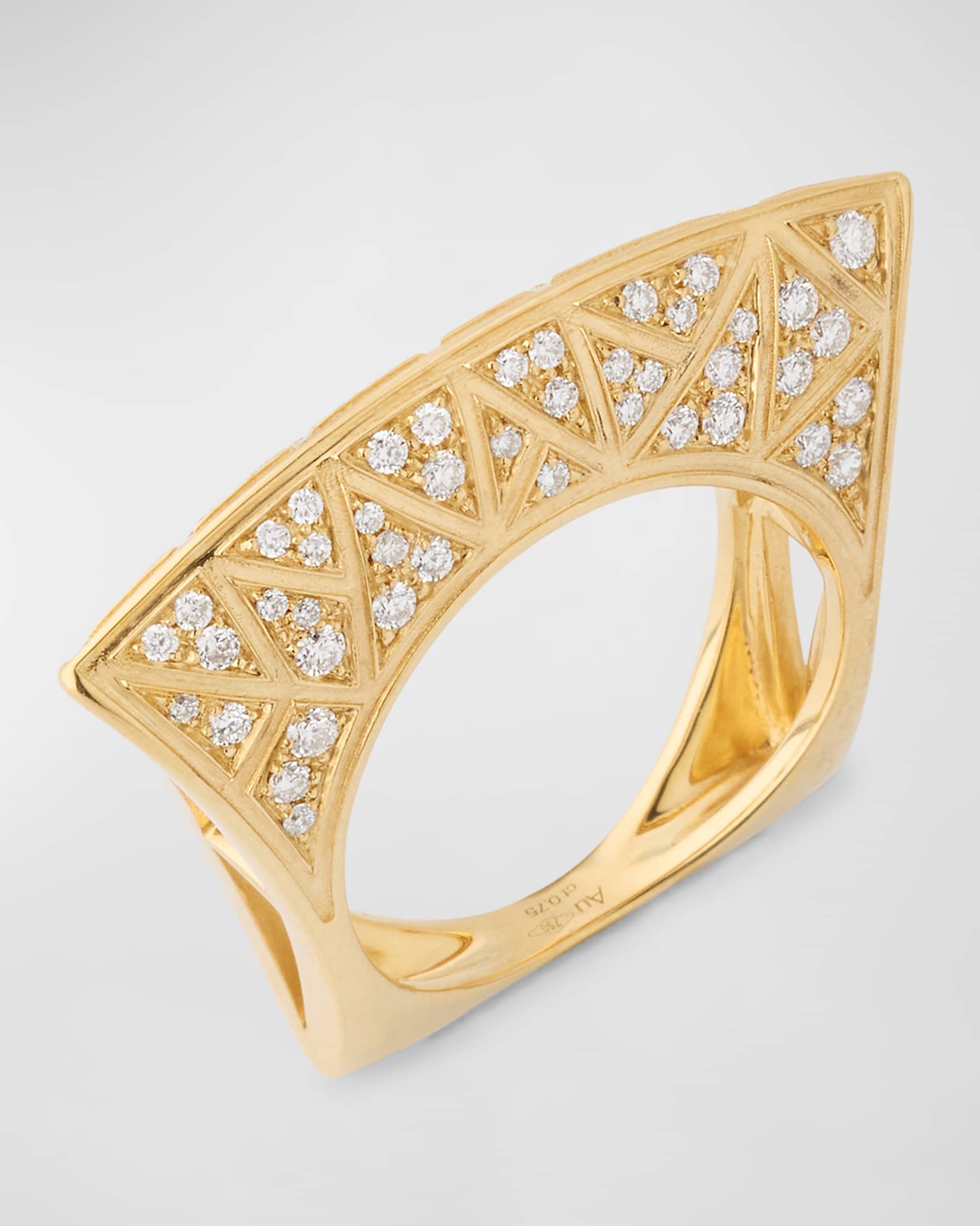 Dries Criel 18K Yellow Gold White Diamond Lotus Ring with Cross Pattern ...