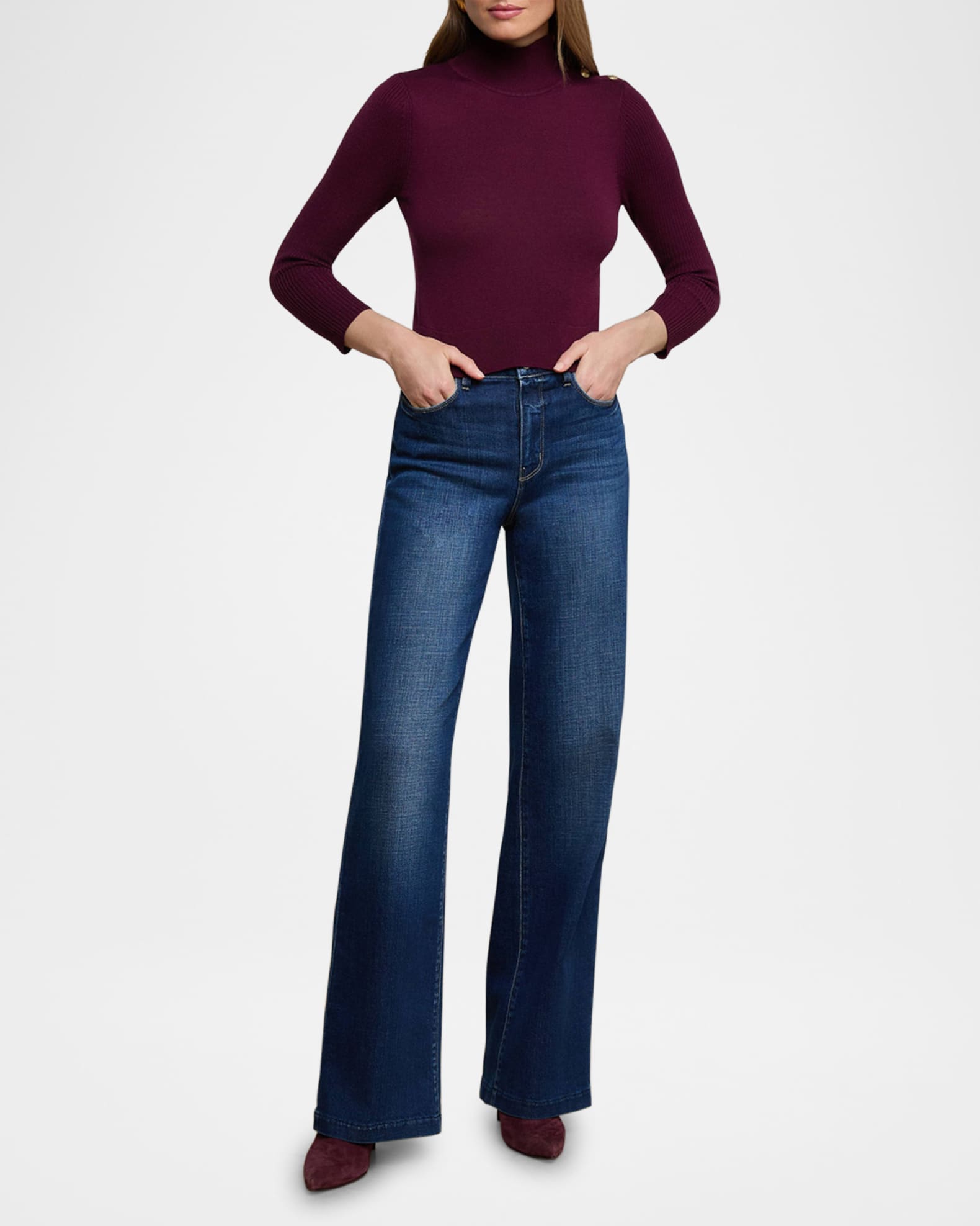 L'Agence Kamdyn Cropped Mock-Neck Sweater | Neiman Marcus