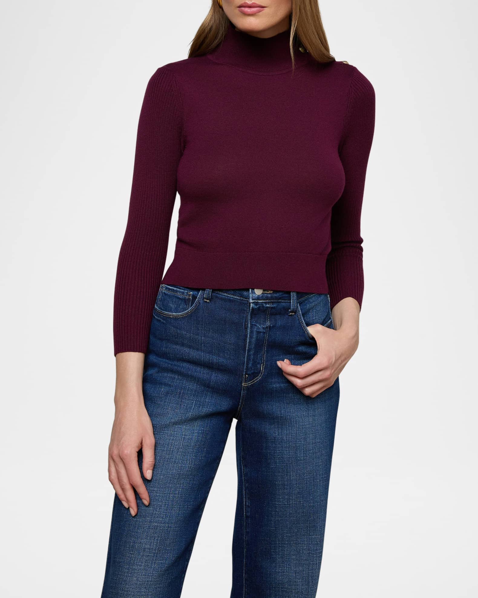L'Agence Kamdyn Cropped Mock-Neck Sweater | Neiman Marcus