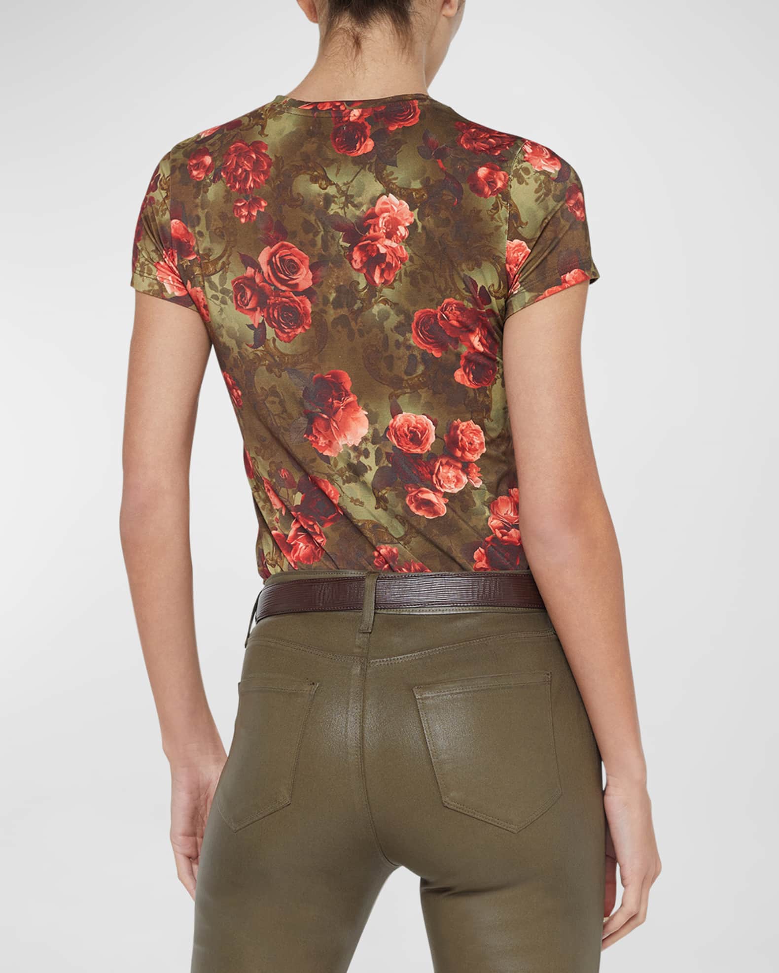 L'Agence Ressi Short-Sleeve Floral Cheetah Tee | Neiman Marcus