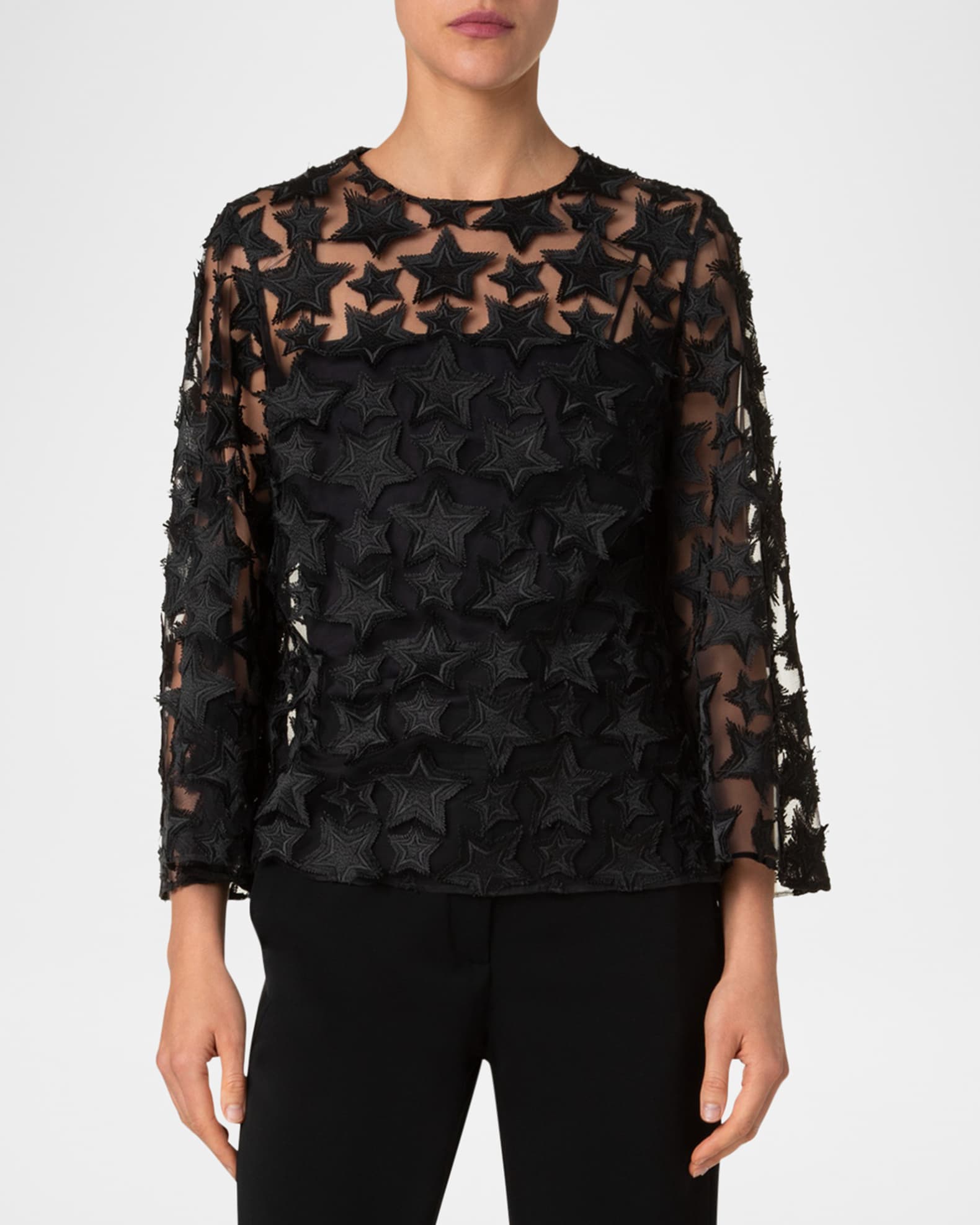 Akris punto 3D Star Embroidery Tulle Loose Blouse | Neiman Marcus