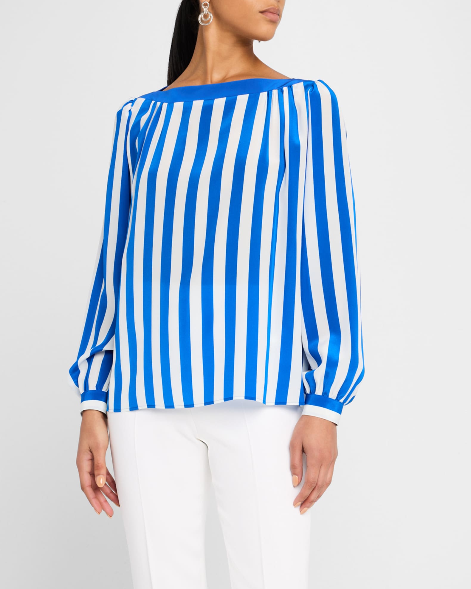 Akris punto Striped Silk Long-Sleeve Blouse | Neiman Marcus