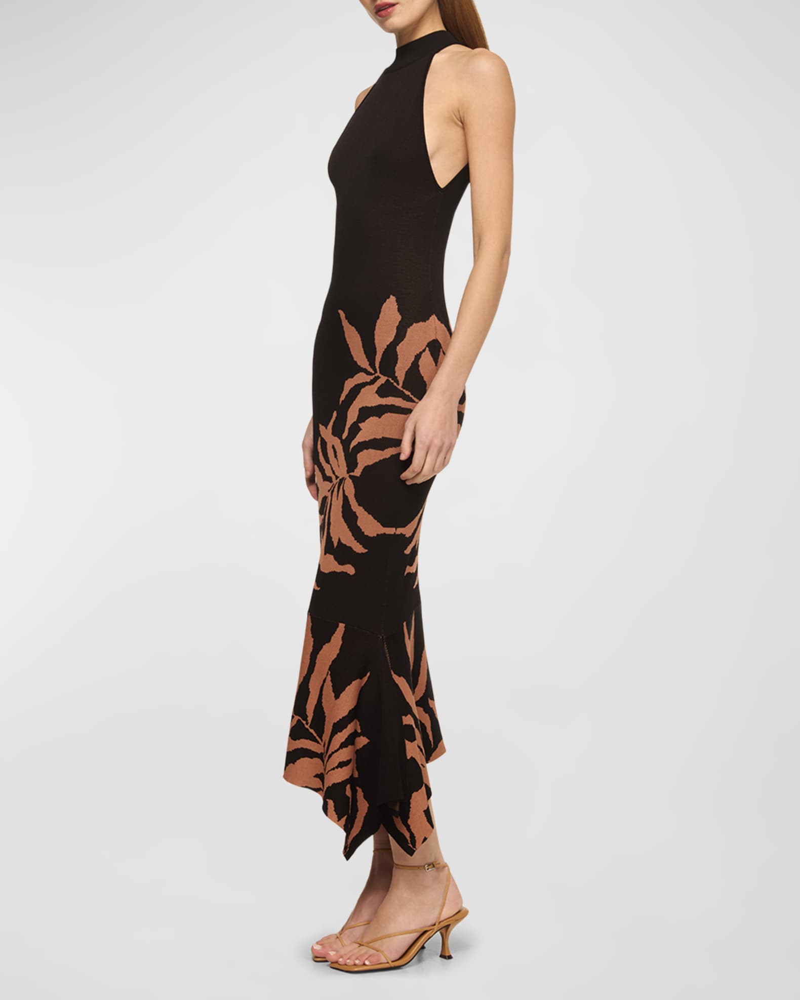 MISA Los Angeles Ember Flared Halter Sleeveless Midi Dress | Neiman Marcus