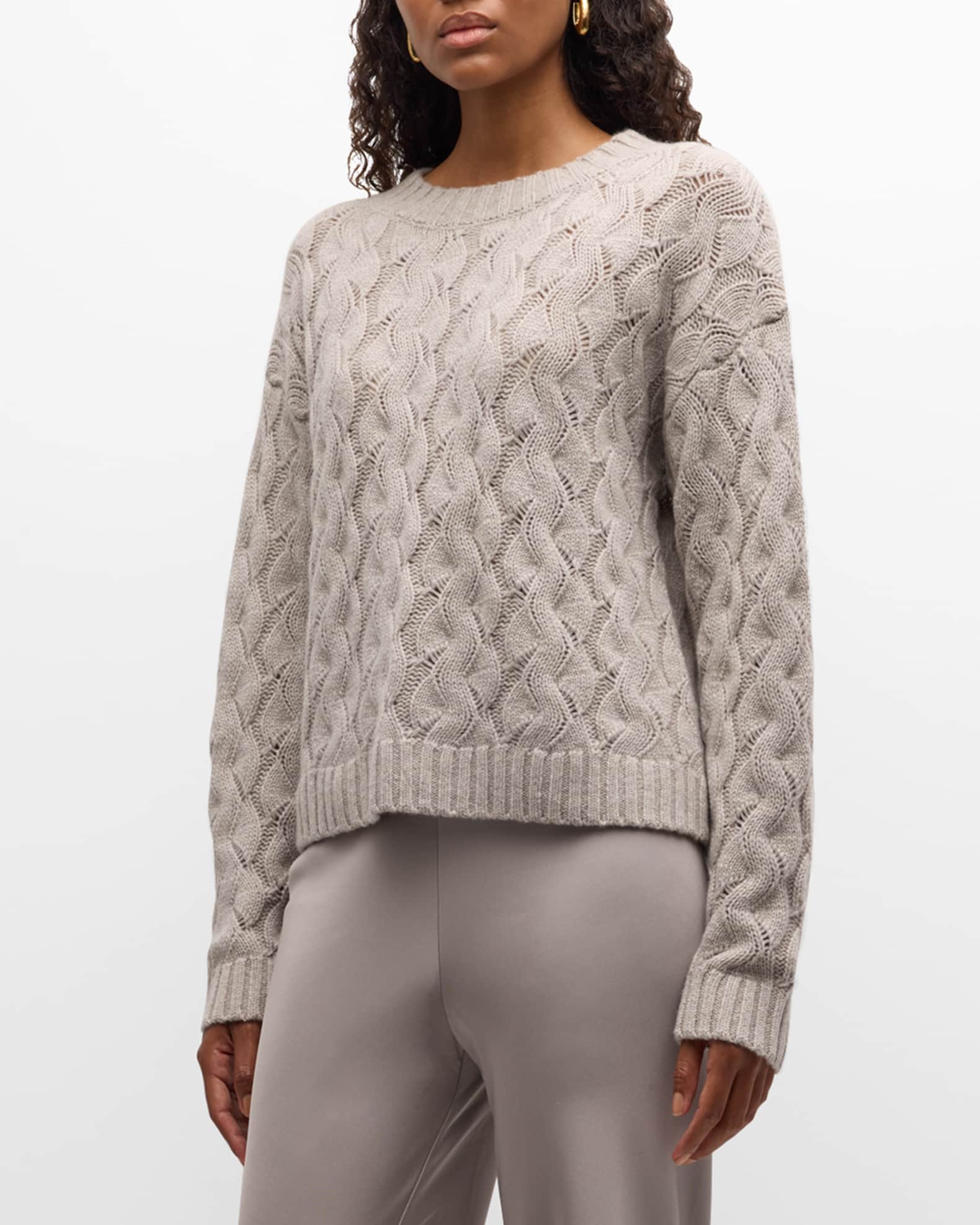 Cashmere Cable-Knit Crewneck Sweater | Neiman Marcus