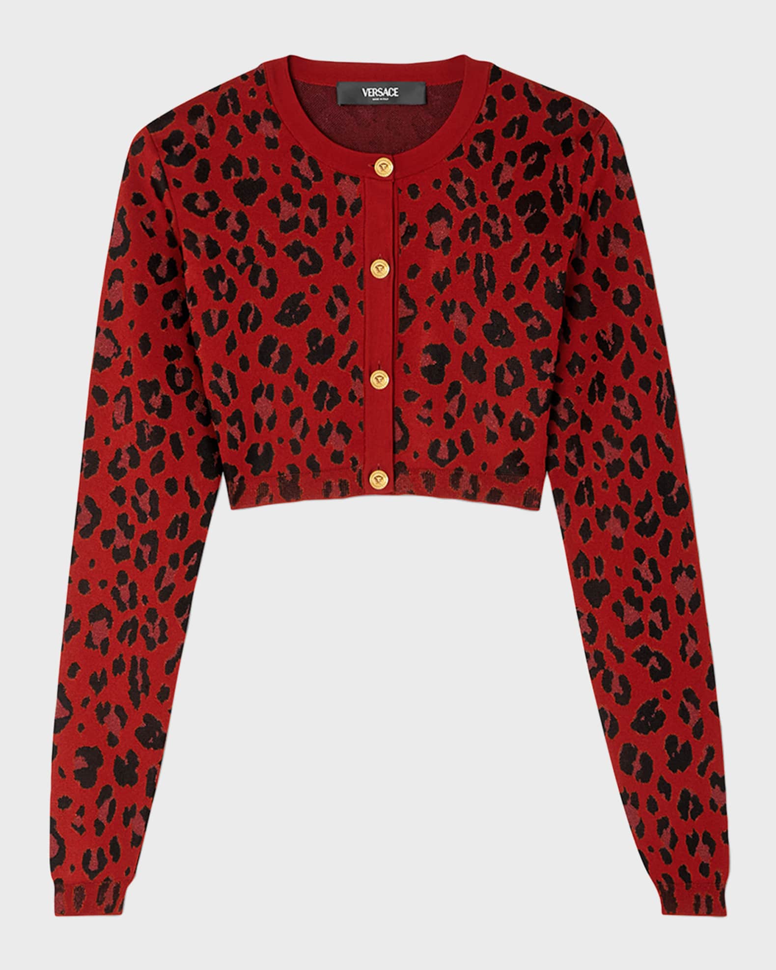 Versace Metallic Animalier Knit Crop Cardigan | Neiman Marcus
