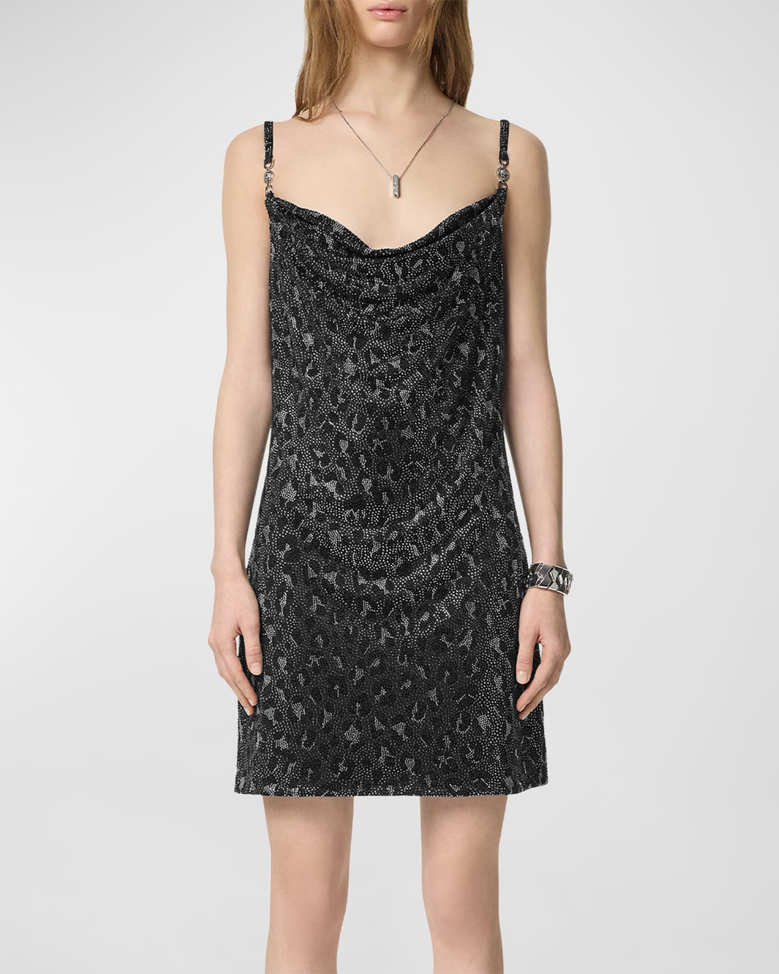 Versace Leopard Crystal Cowl-Neck Liquid Jersey Mini Dress | Neiman Marcus