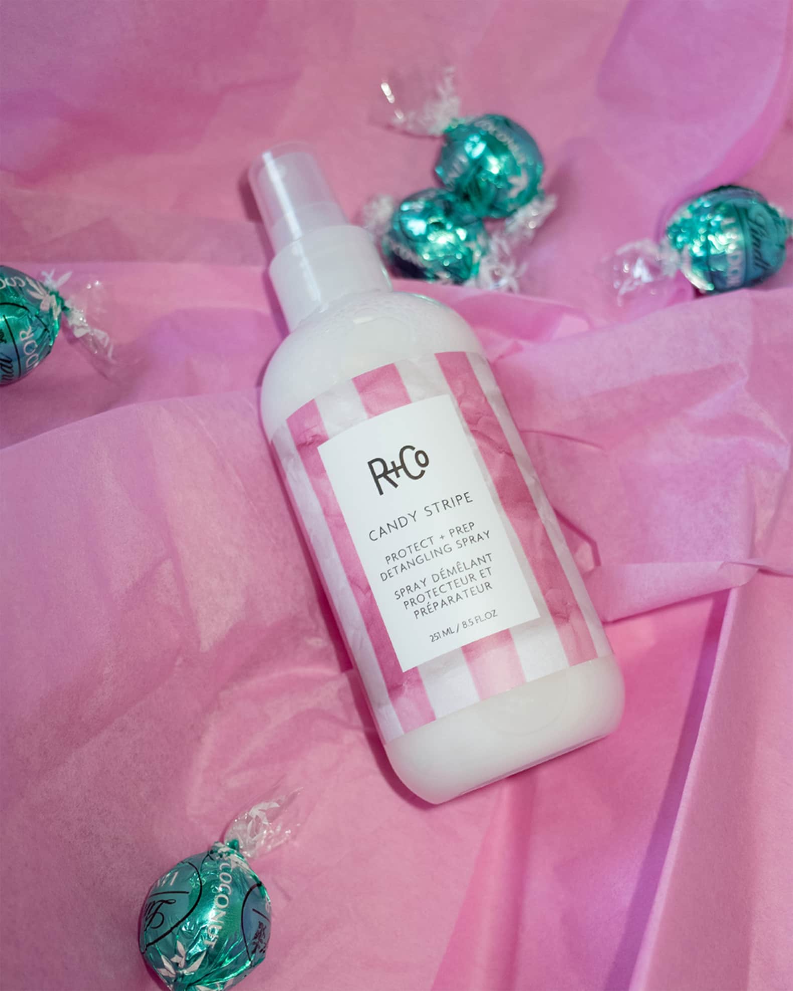 R+Co Candy Stripe Protect + Prep Detangling Spray, 8.5 oz. | Neiman Marcus