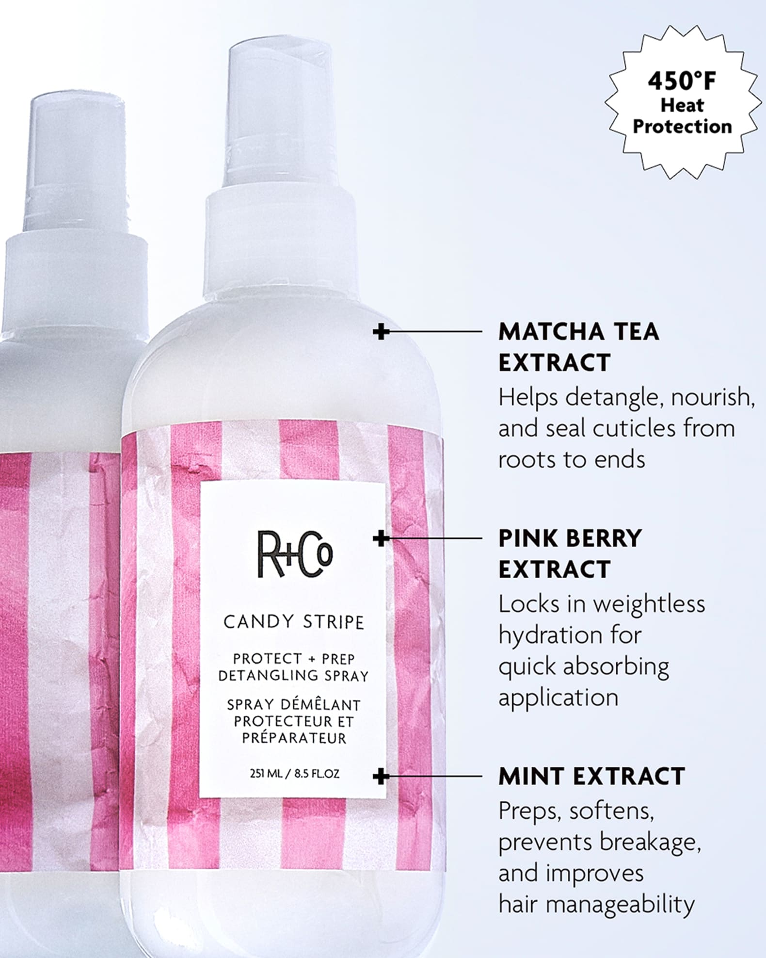 R+Co Candy Stripe Protect + Prep Detangling Spray, 8.5 oz. | Neiman Marcus