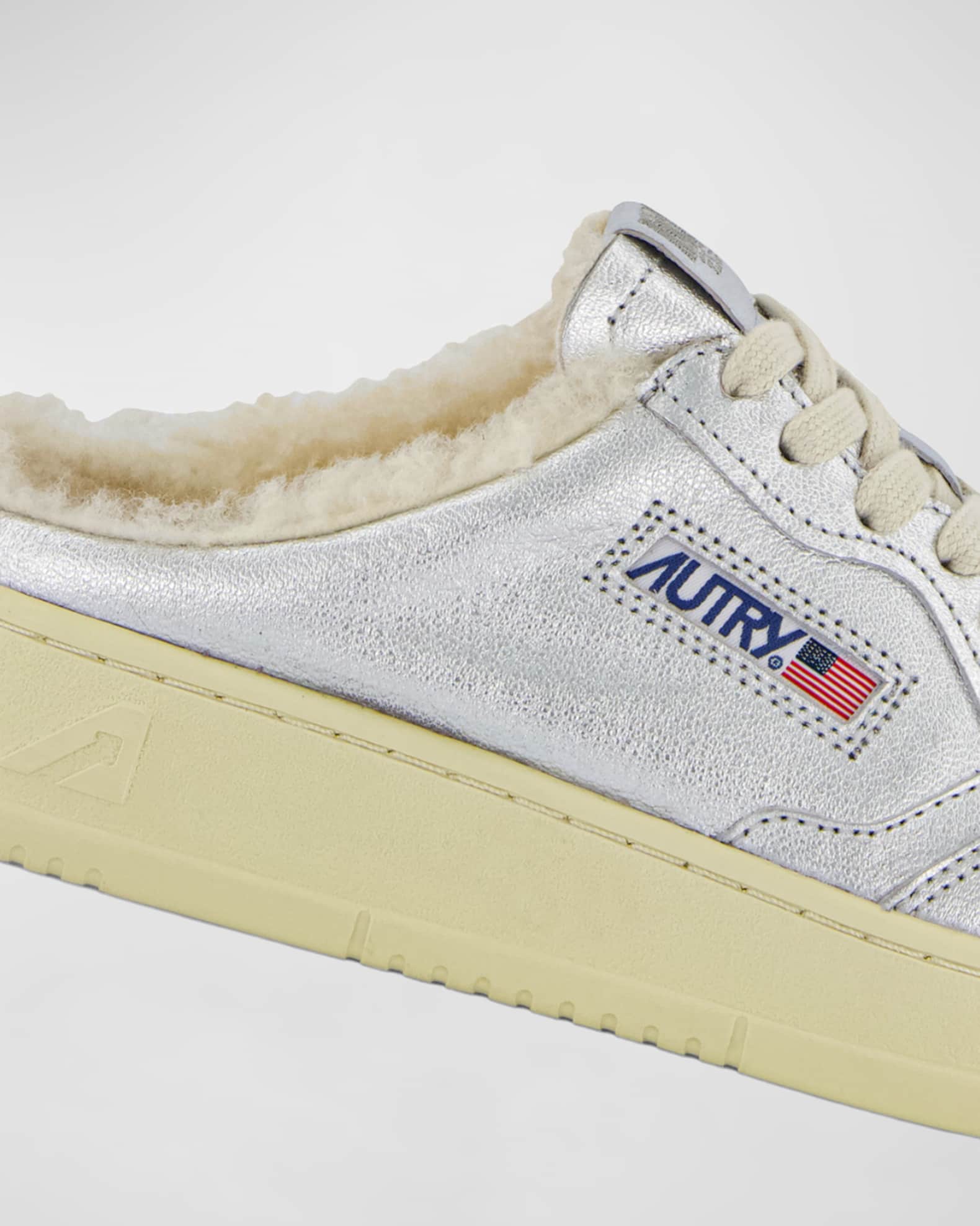 AUTRY Medalist Metallic Shearling Mule Sneakers | Neiman Marcus