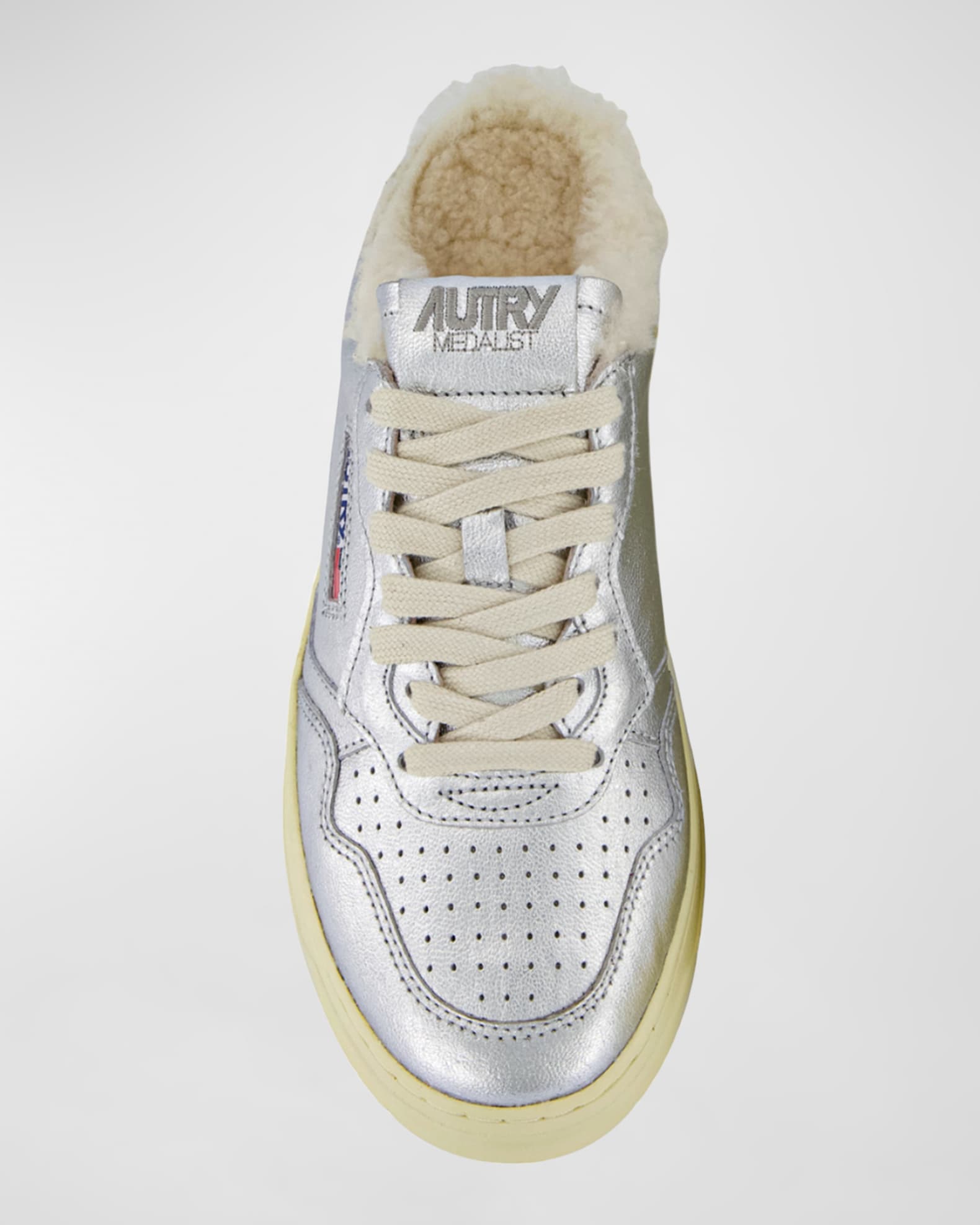 AUTRY Medalist Metallic Shearling Mule Sneakers | Neiman Marcus