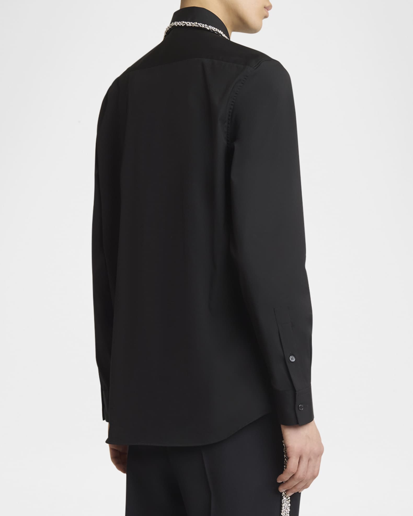 Balmain Men's Poplin Shirt with Strass Collar | Neiman Marcus