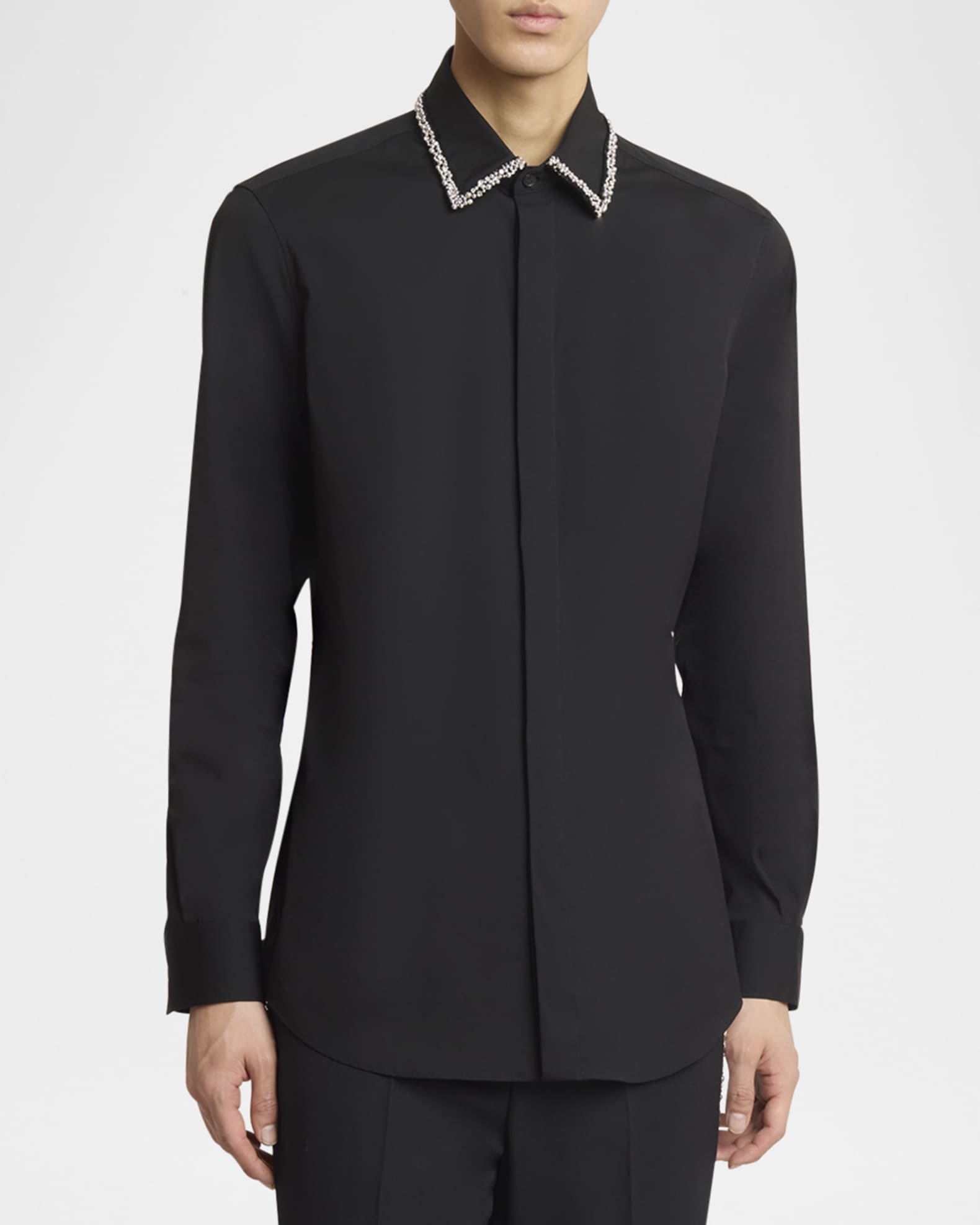 Balmain Men's Poplin Shirt with Strass Collar | Neiman Marcus
