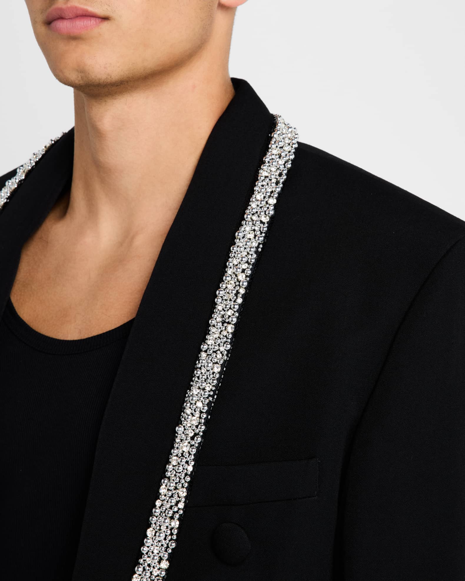 Balmain Men's Strass-Piped Shawl Jacket | Neiman Marcus