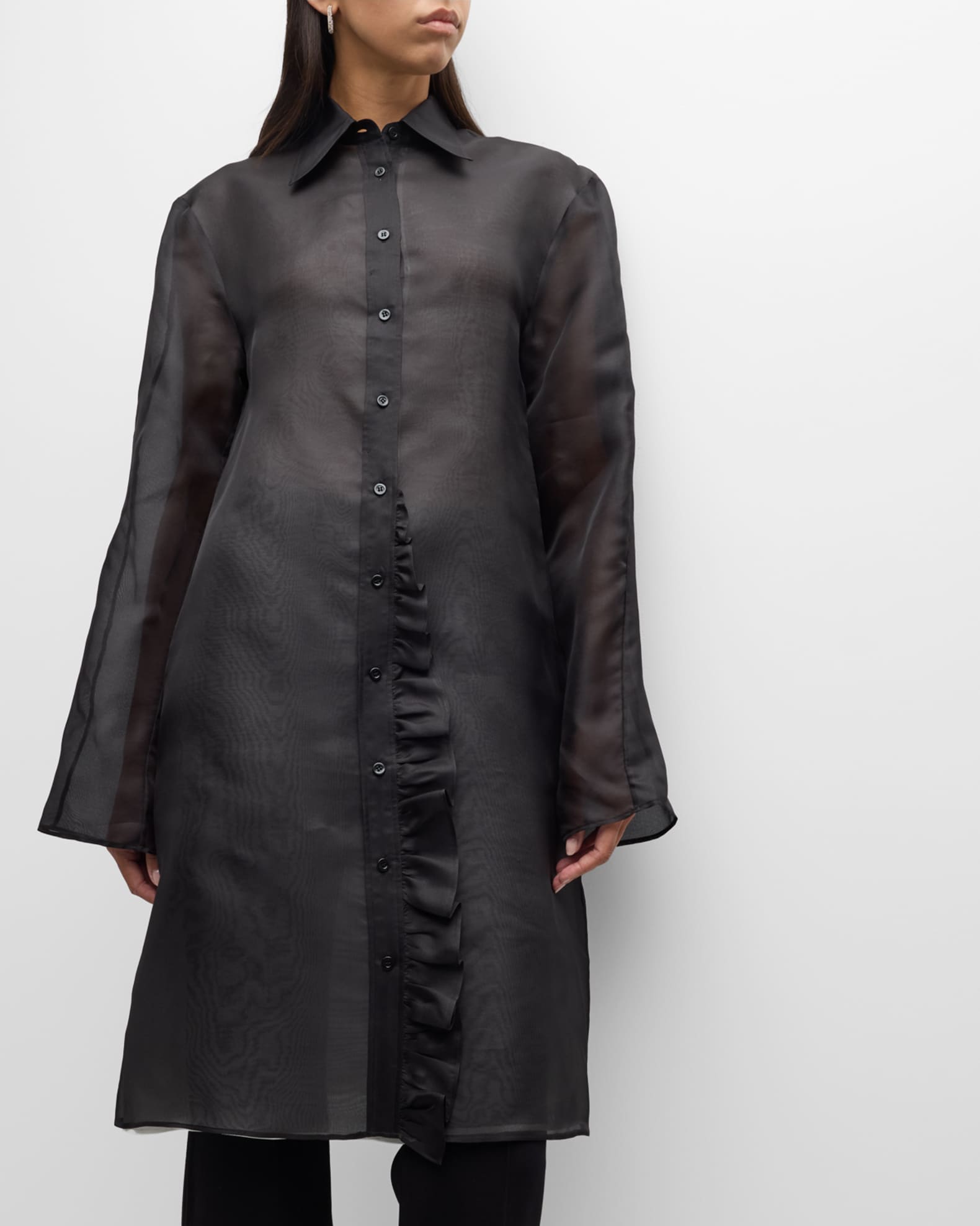 BITE Studios Radieux Ruffle Silk Organza Midi Shirtdress | Neiman Marcus