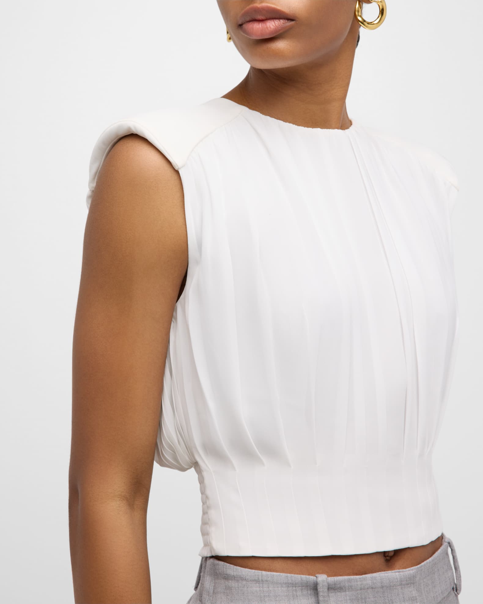 SIMKHAI Matilda Sleeveless Pleated Crop Top | Neiman Marcus