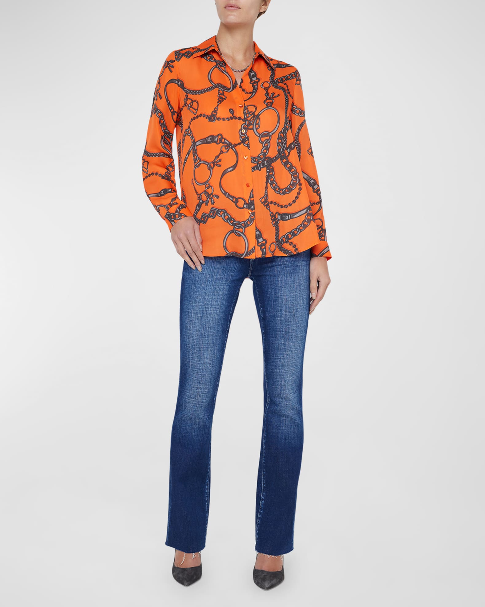 L'Agence Nina Button-Front Silk Blouse | Neiman Marcus