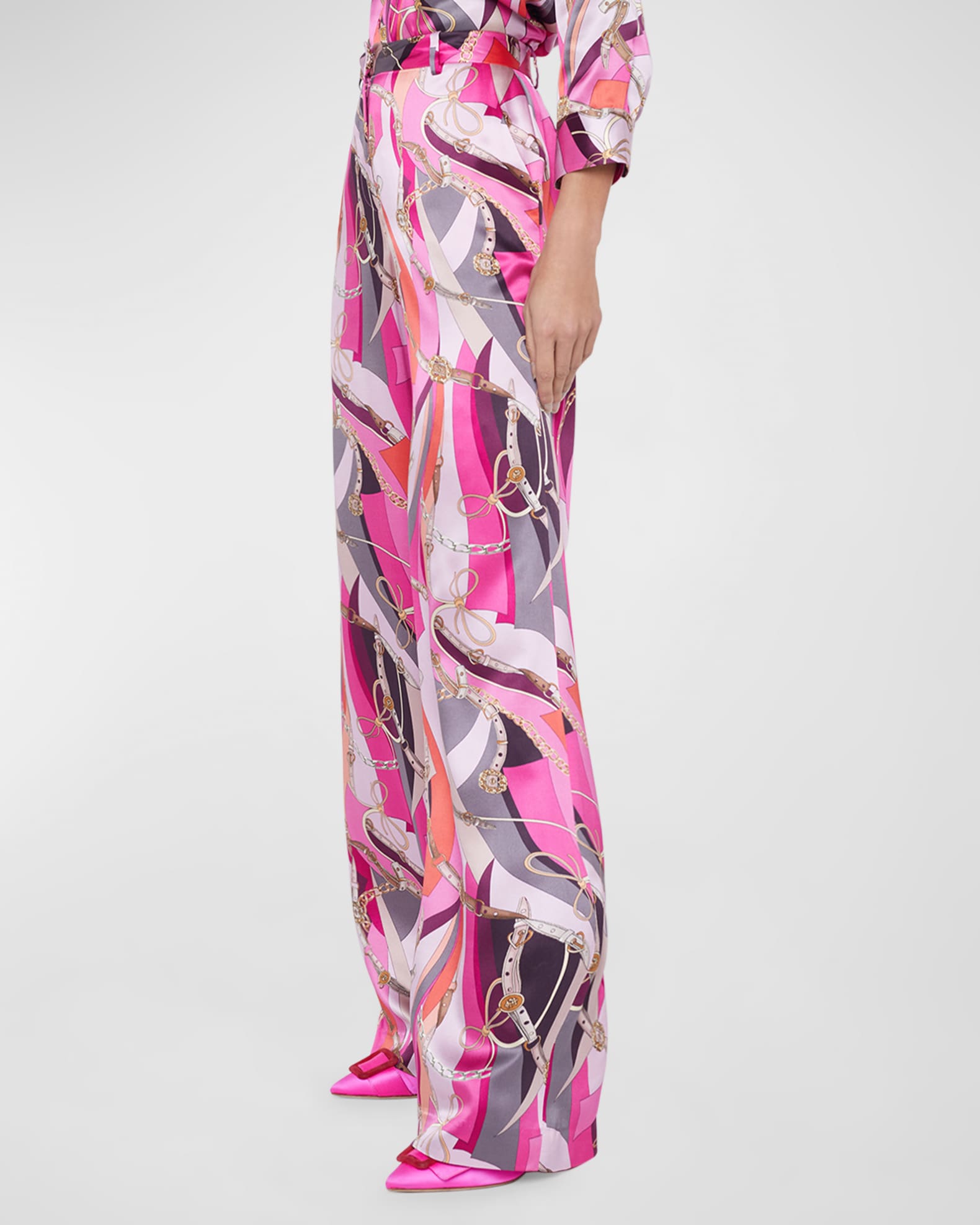 L'Agence Buckle Swirl Pilar Wide-Leg Silk Pants | Neiman Marcus