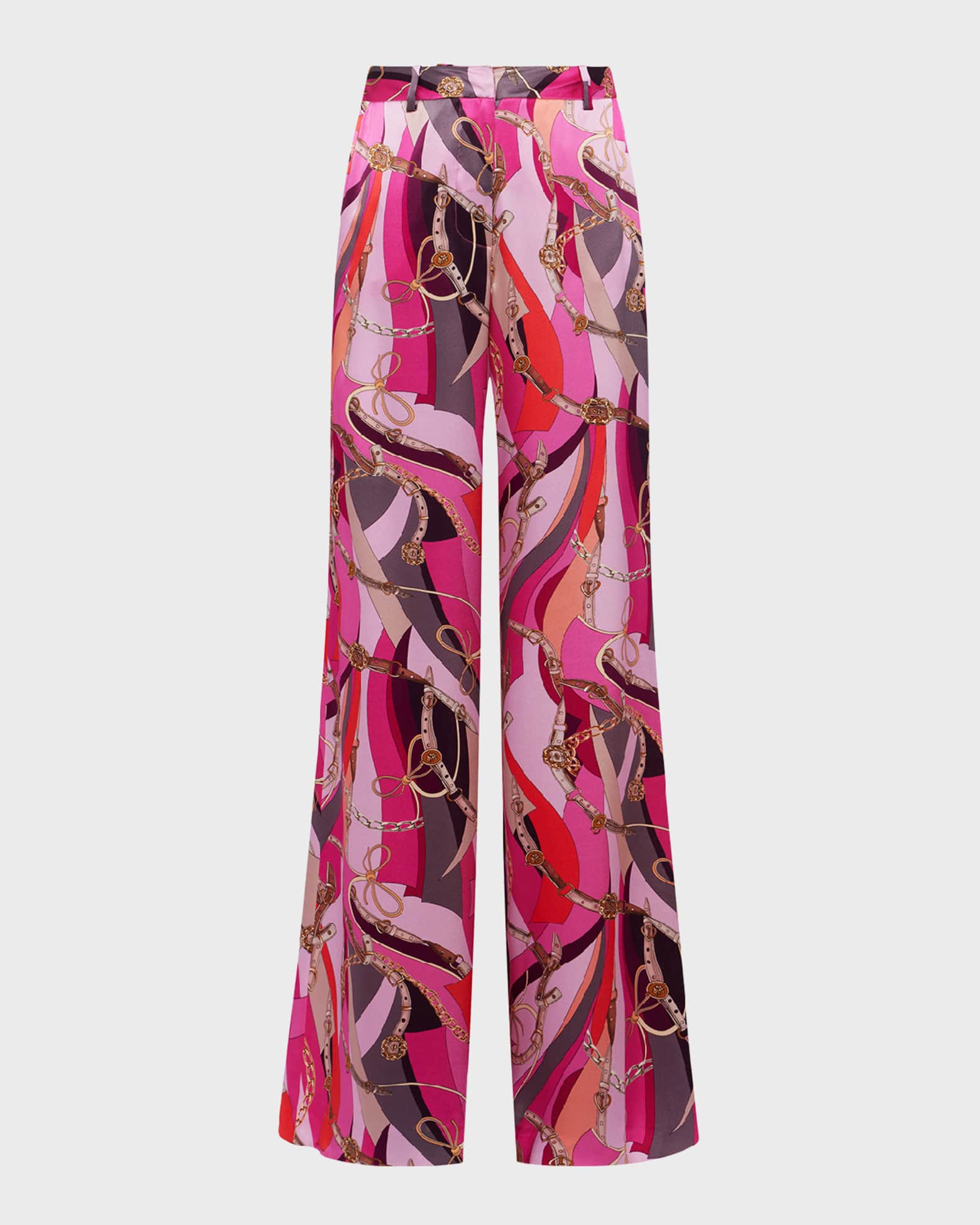 L'Agence Buckle Swirl Pilar Wide-Leg Silk Pants | Neiman Marcus
