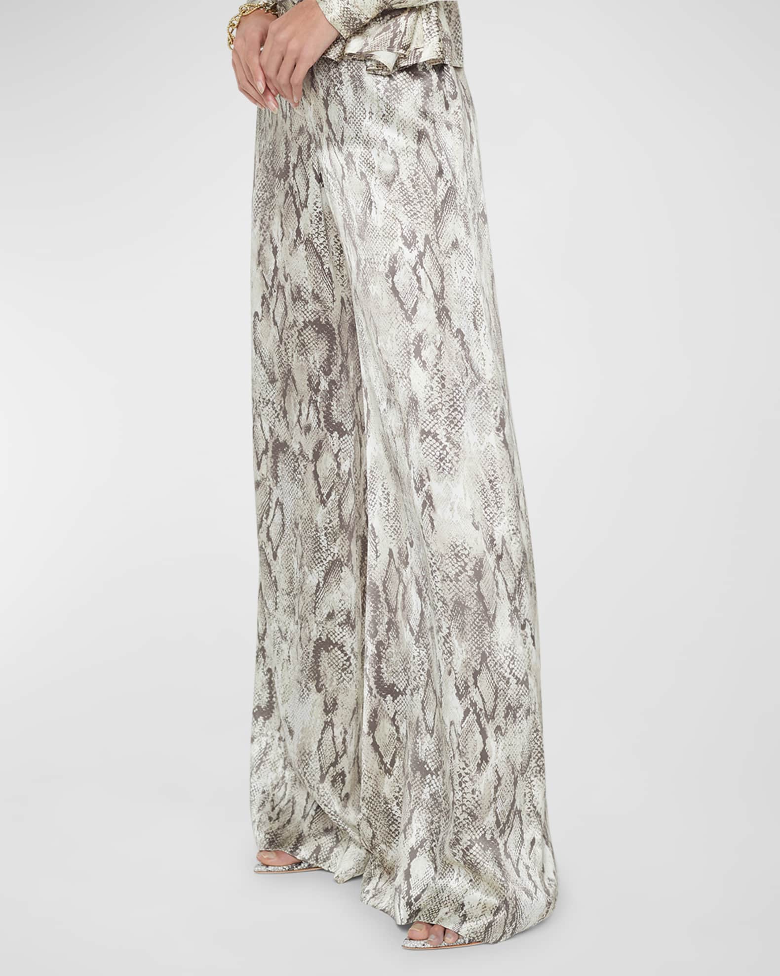 L'Agence Snake Pilar Wide-Leg Pants | Neiman Marcus