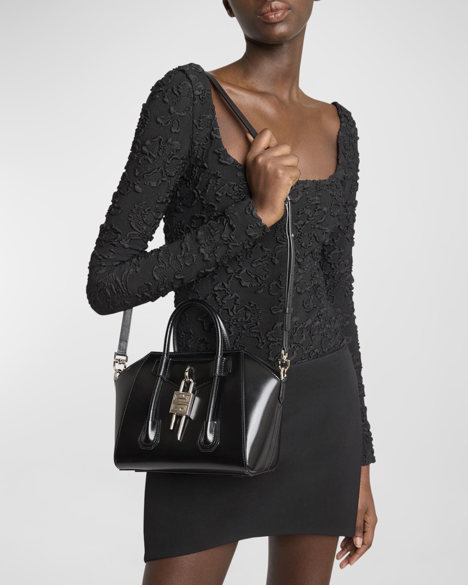 Givenchy Antigona Mini Lock Top-Handle Bag in Leather | Neiman Marcus