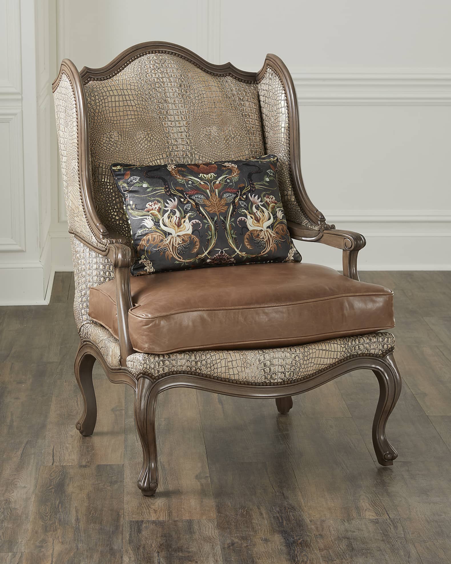 Massoud Bastian Leather Wingback Chair | Neiman Marcus