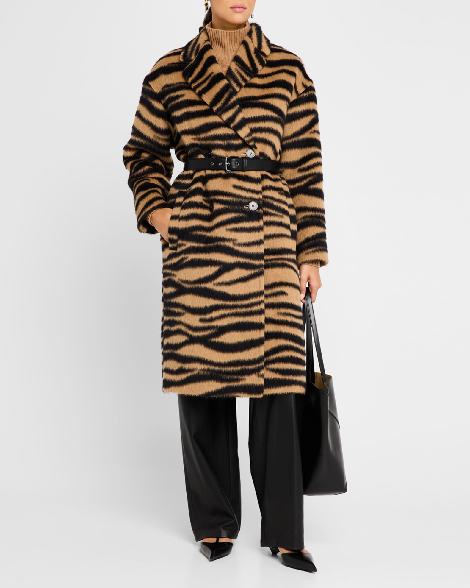 Max Mara Studio Vidim Belted Tiger-Print Coat | Neiman Marcus