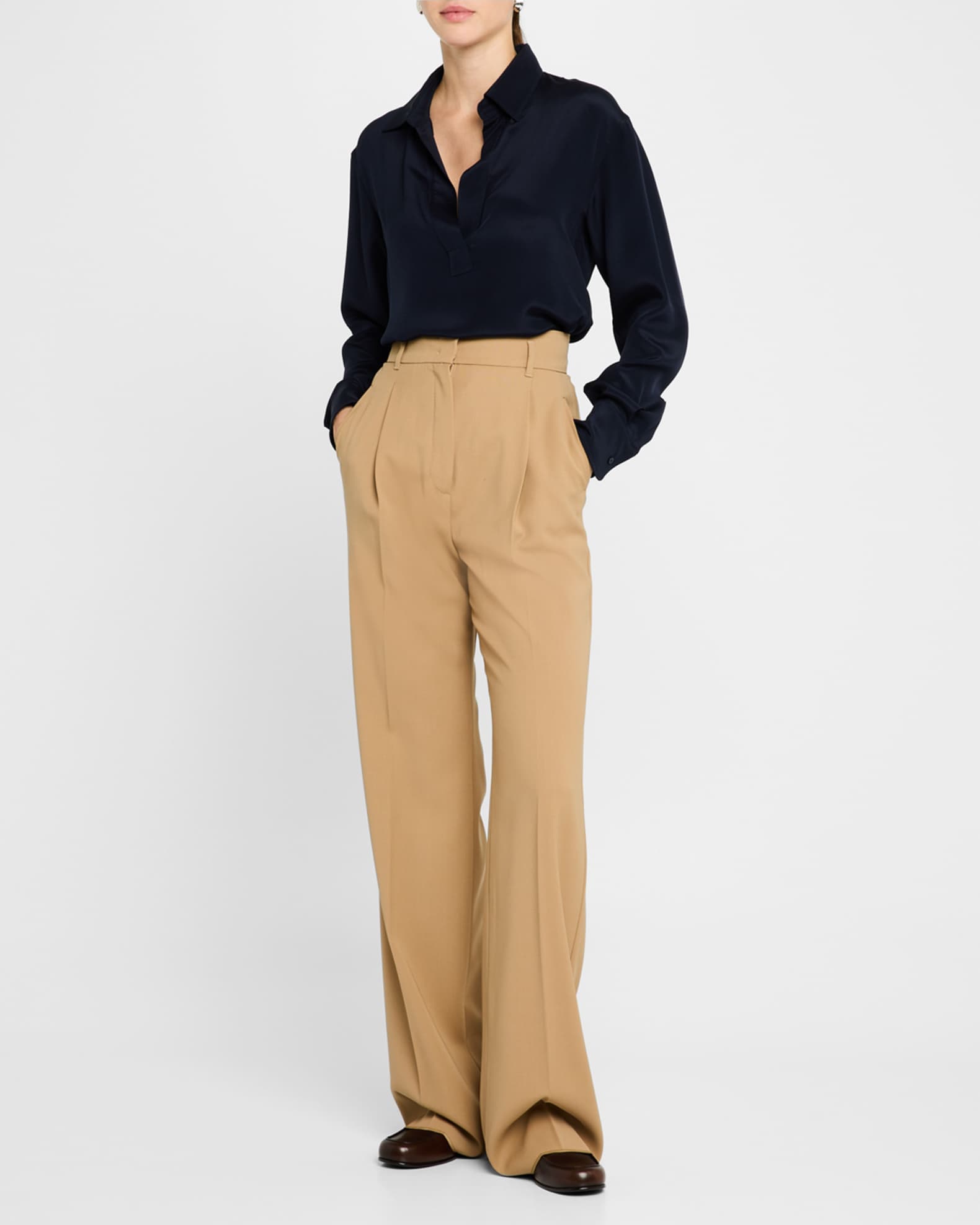 Max Mara Studio Marusca Pleated High-Rise Wool Pants | Neiman Marcus