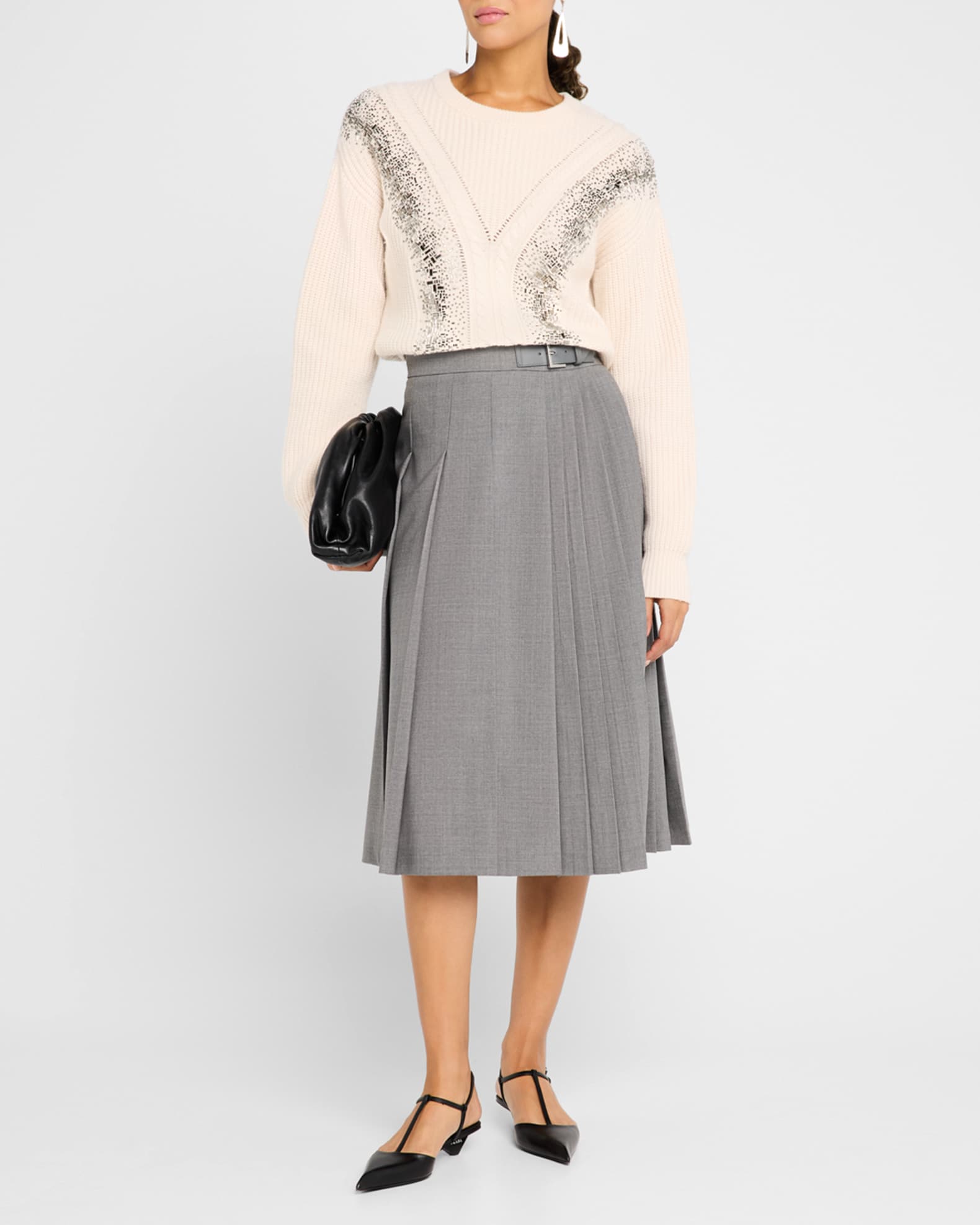 Max Mara Studio Lessy Ribbed Bead-Embellished Wool Sweater | Neiman Marcus