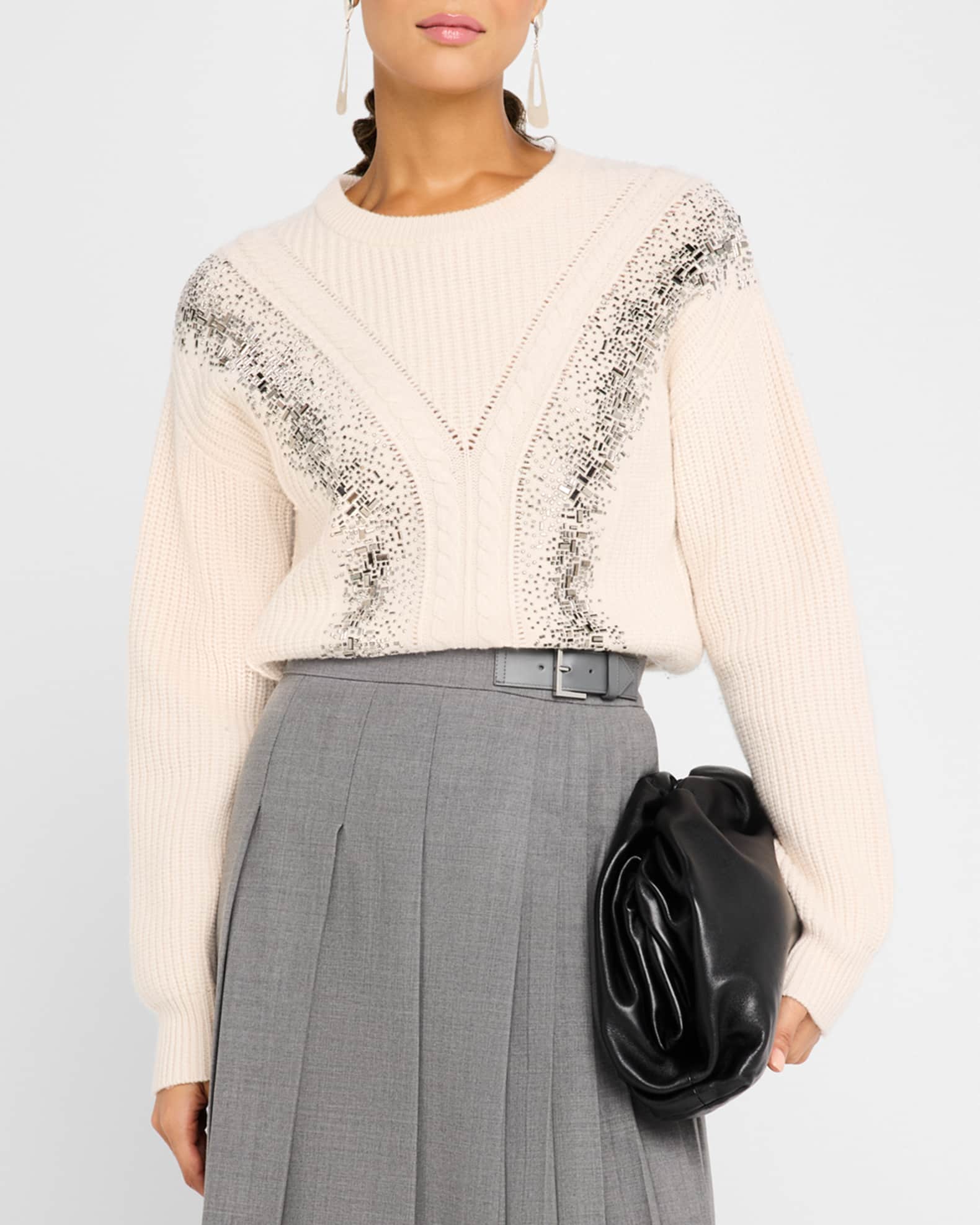 Max Mara Studio Lessy Ribbed Bead-Embellished Wool Sweater | Neiman Marcus