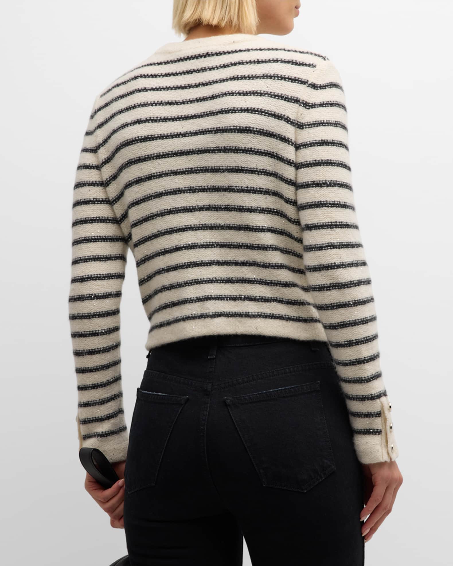 Autumn Cashmere Striped Cable-Knit Sequined Cashmere Jacket | Neiman Marcus